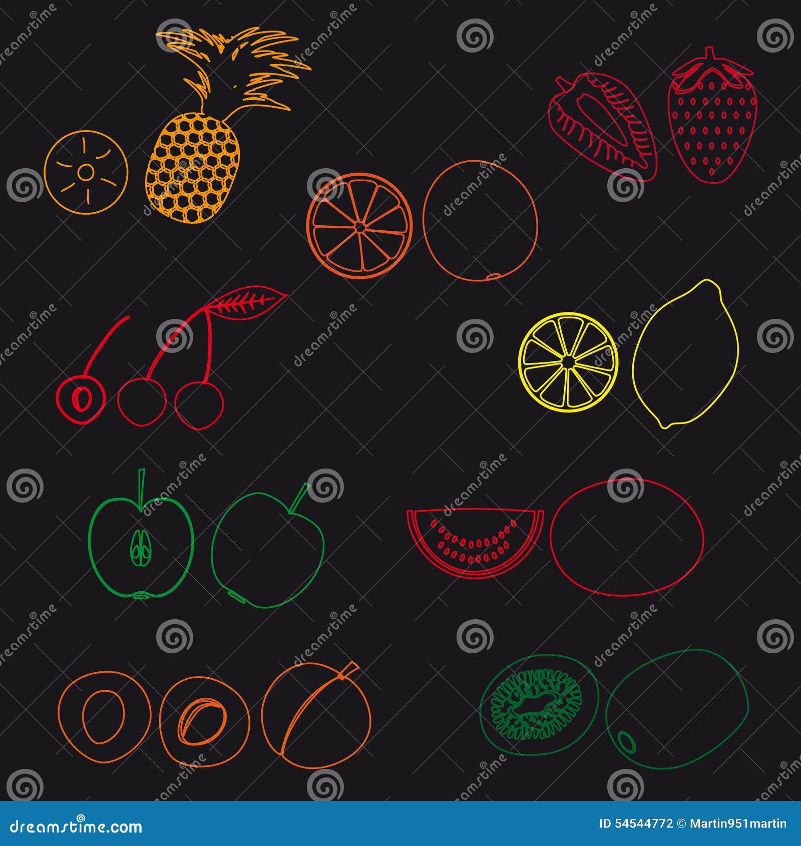 Fruits and Half Fruits Simple Outline Icons Eps10 Stock Vector ...