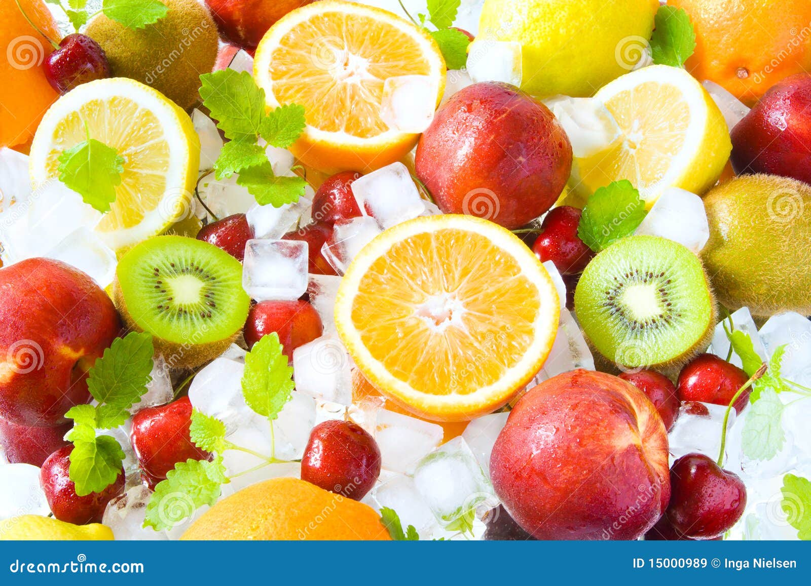 Fruits on ice stock image. Image of summer, green, cube - 15000989