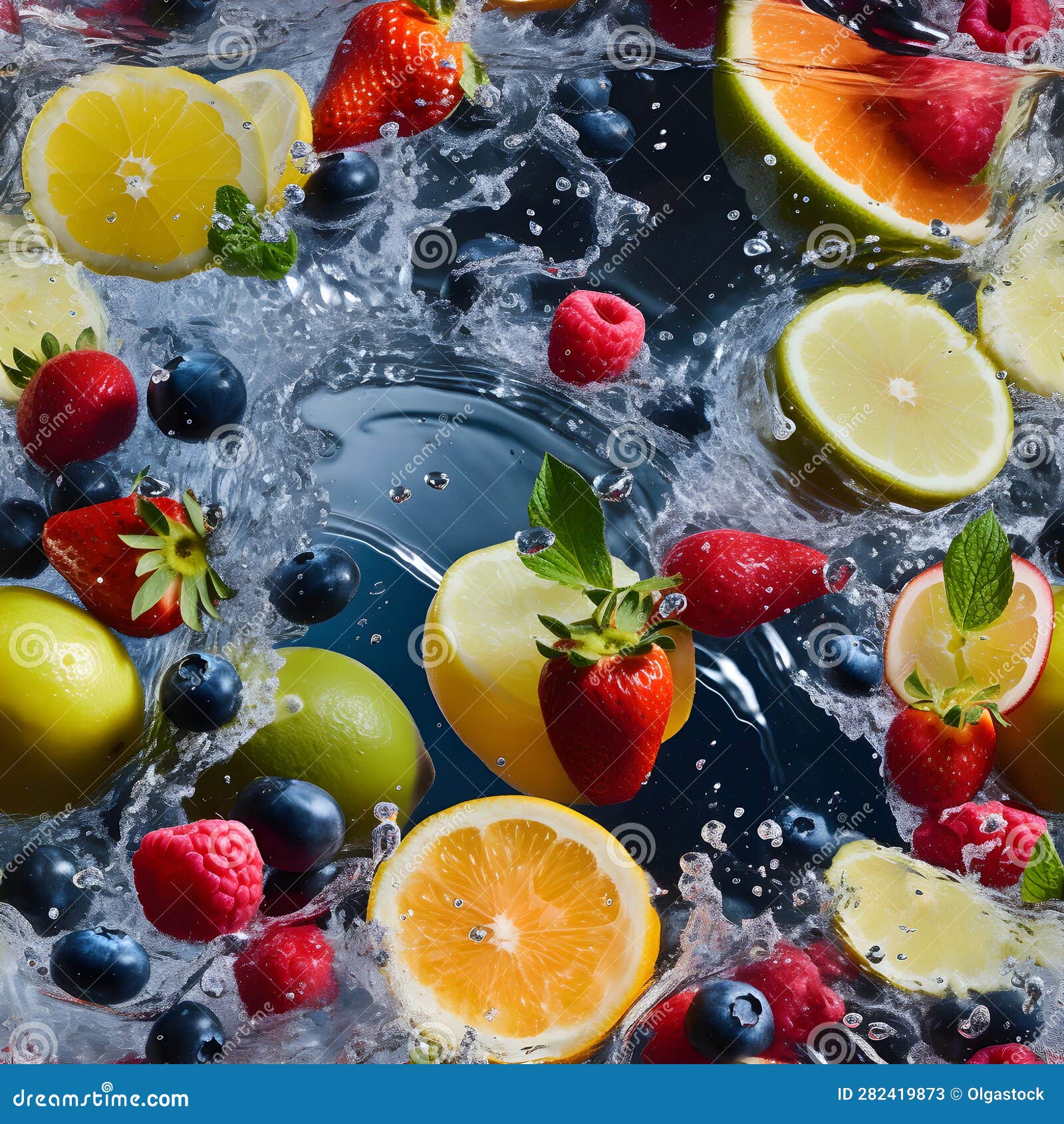 Fruits in ice water stock illustration. Illustration of frozen - 282419873