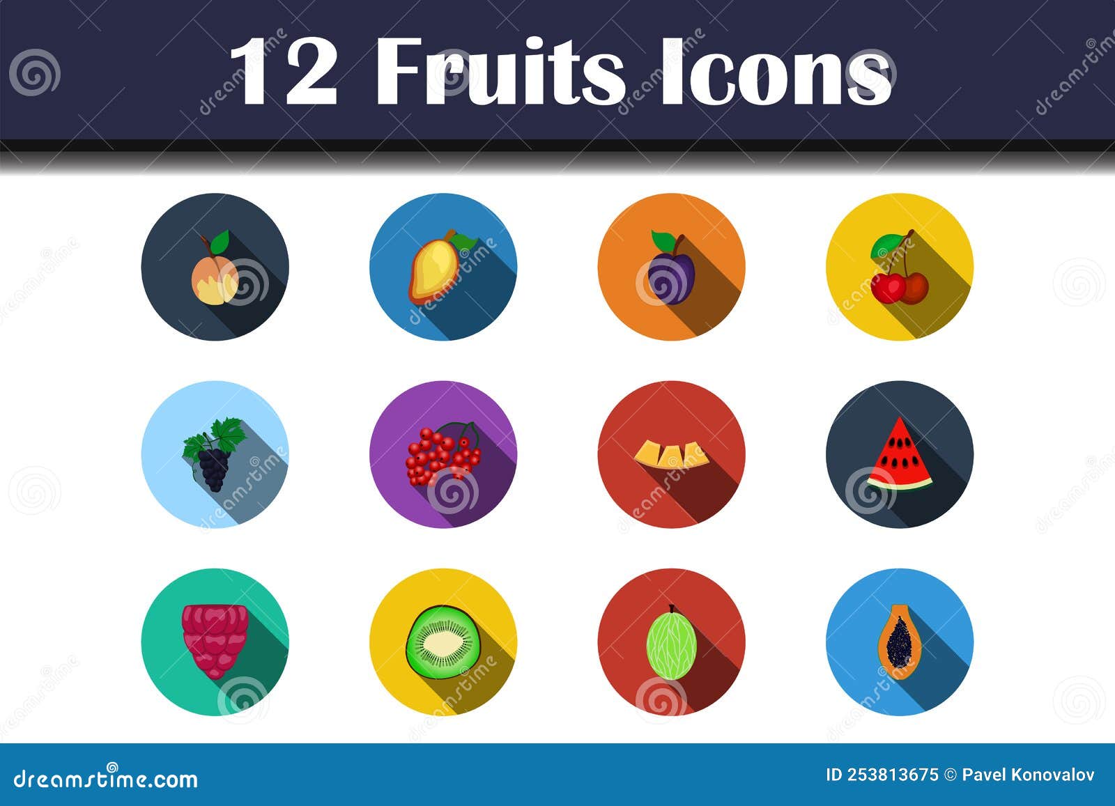 Fruits Icon Set stock vector. Illustration of pear, circle - 253813675