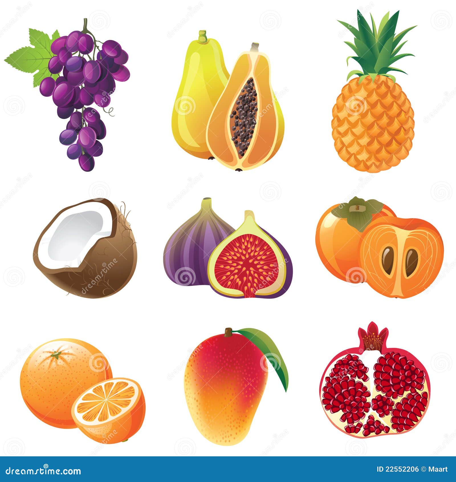 Fruits Icons Big Set, Hand Drawn Style Cartoon Vector | CartoonDealer ...