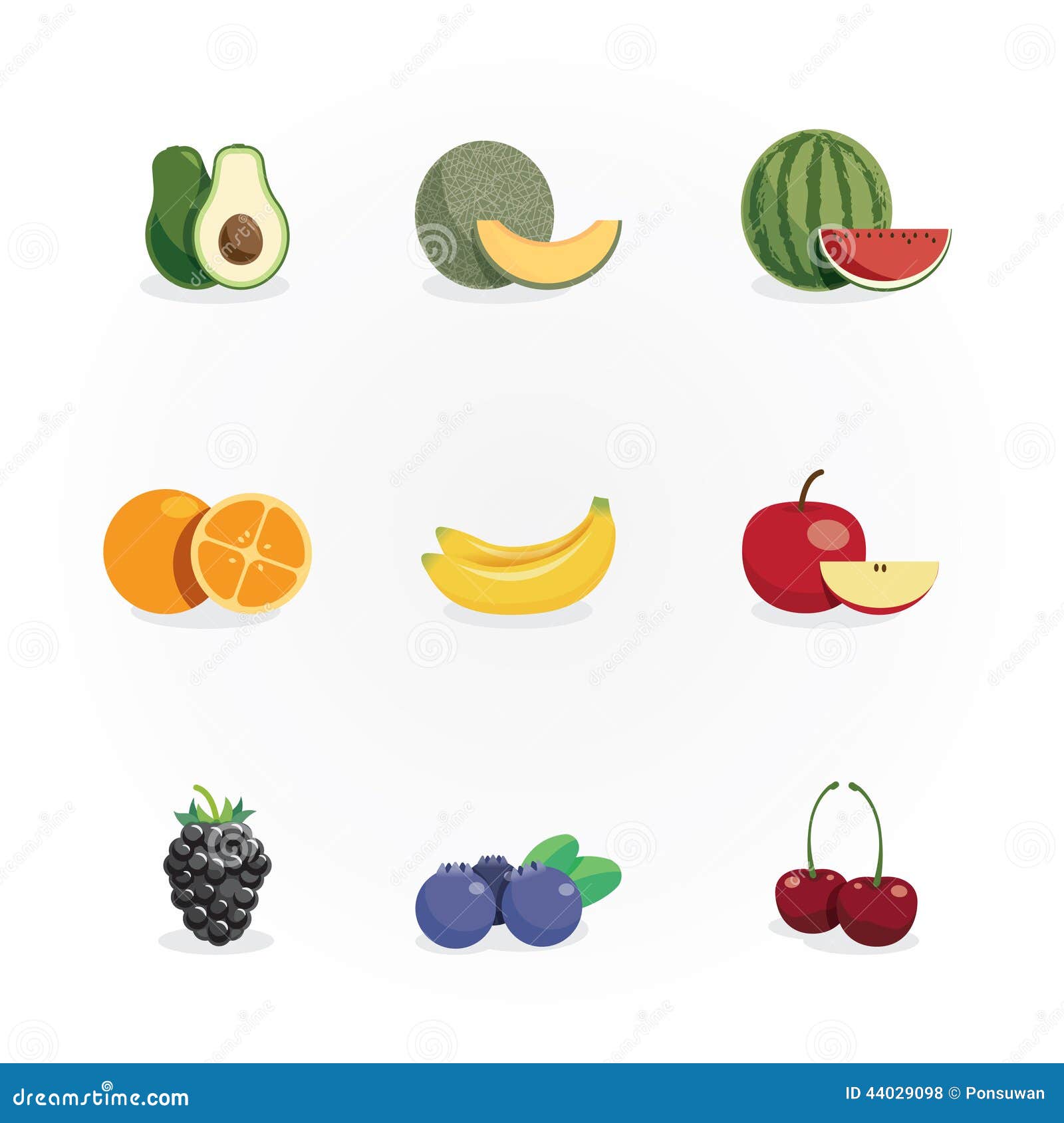 Fruits Icons Big Set, Hand Drawn Style Cartoon Vector | CartoonDealer ...