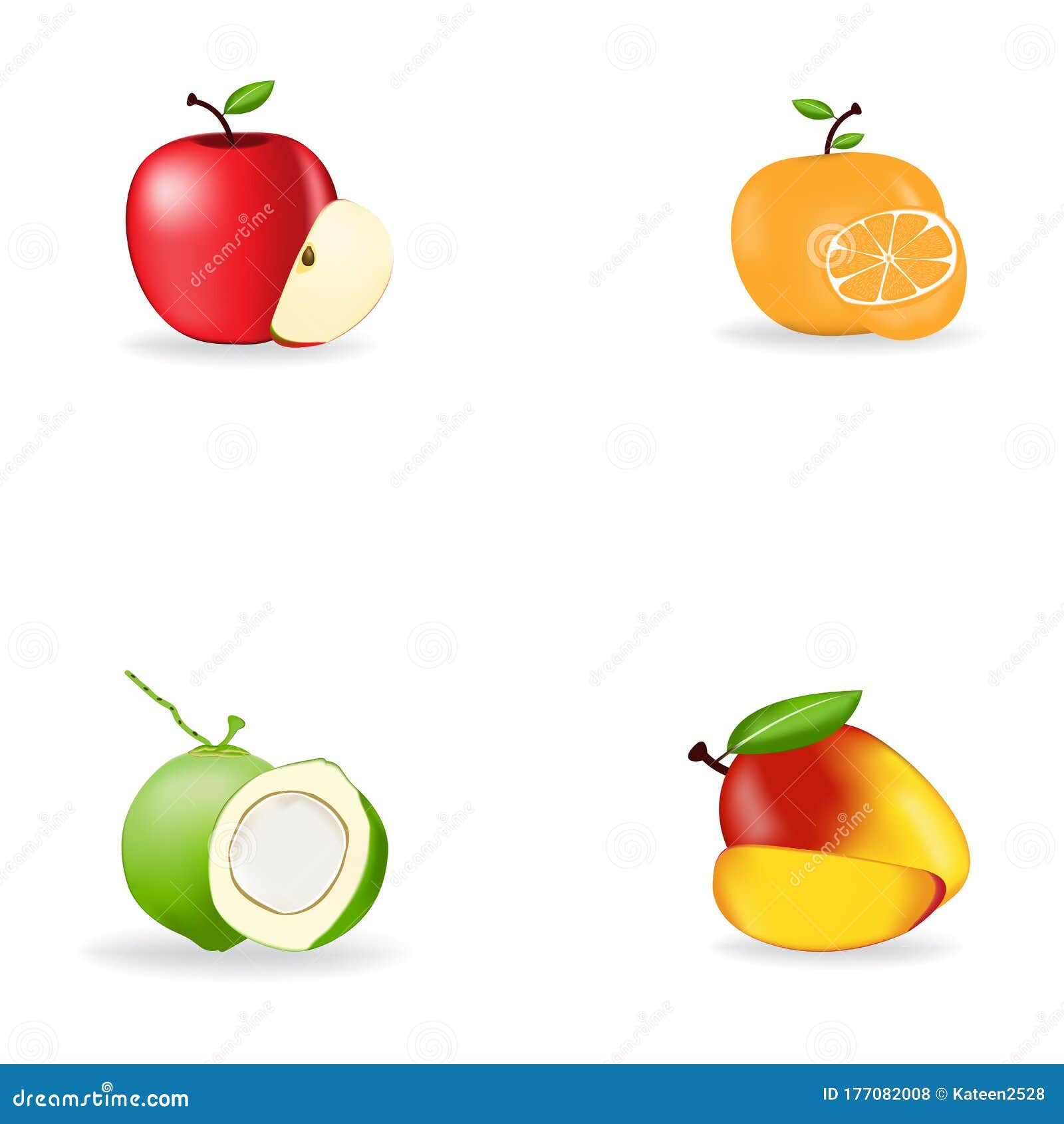 Fruits Icons Detailed Photo Realistic Vector Set Stock Illustration ...