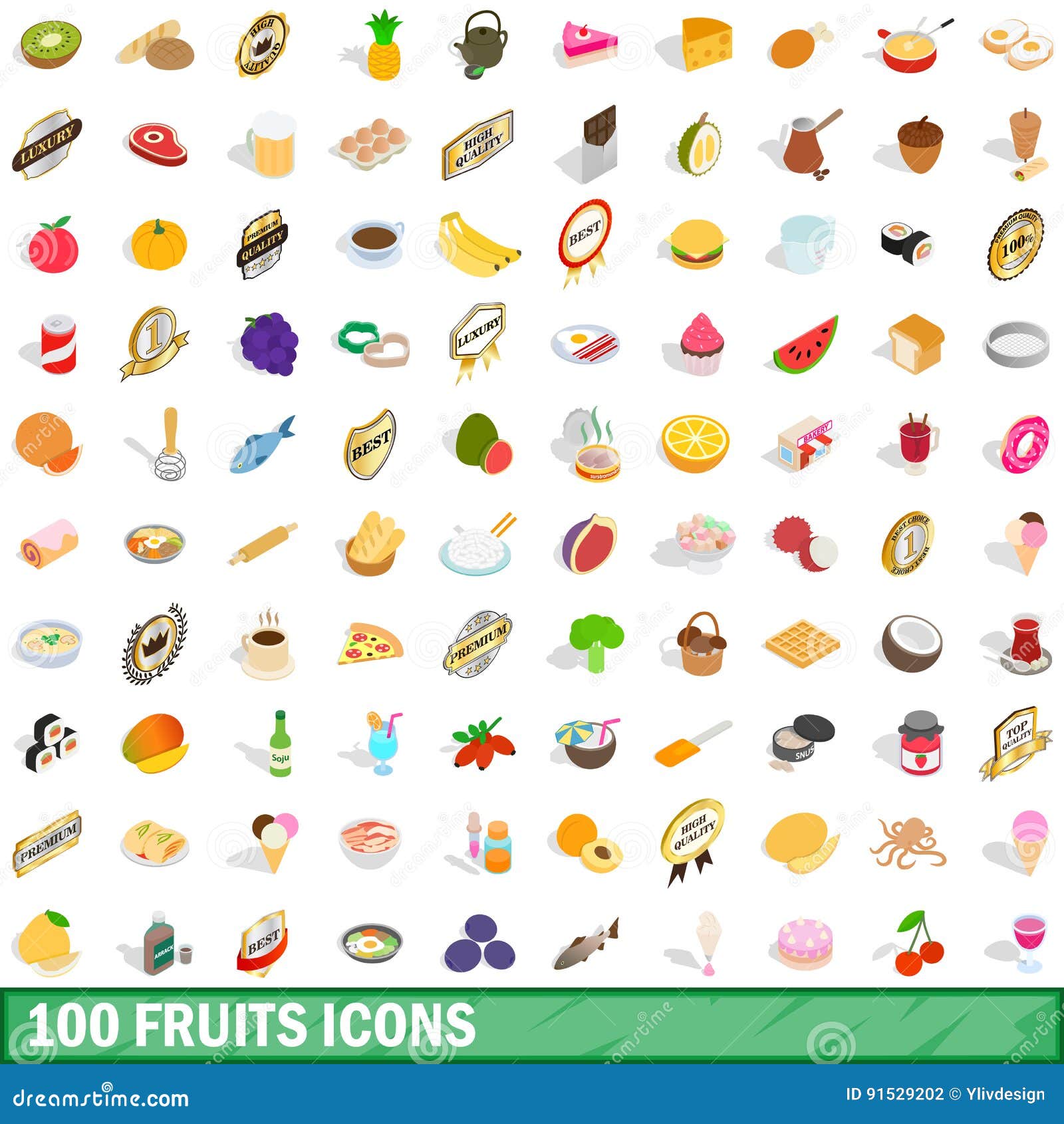 100 Fruits Icons Set, Isometric 3d Style Stock Vector - Illustration of ...