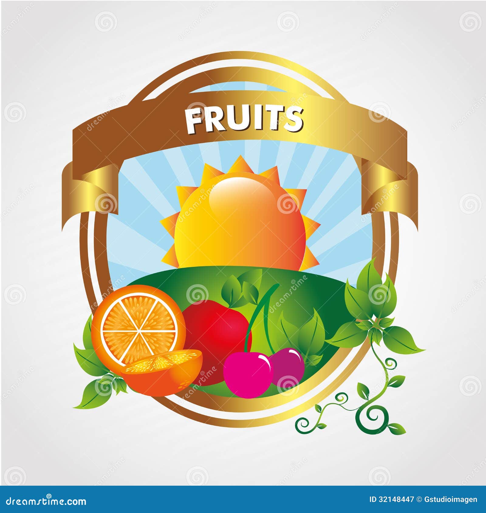 100 % Bio Fruits Label Or Sticker Vector Illustration | CartoonDealer ...