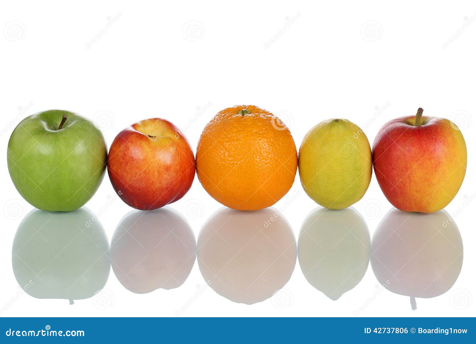 Fruits Like Oranges, Lemons and Apples in a Row Isolated Stock Photo ...
