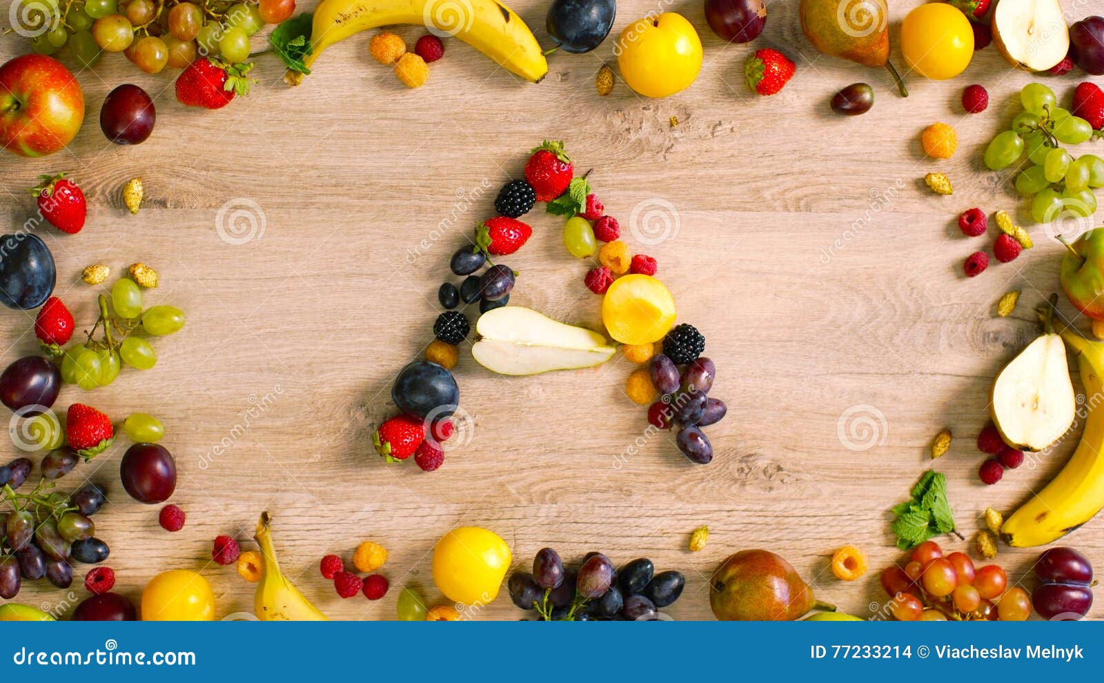Fruits made letter a stock photo. Image of healthy, grapes - 77233214