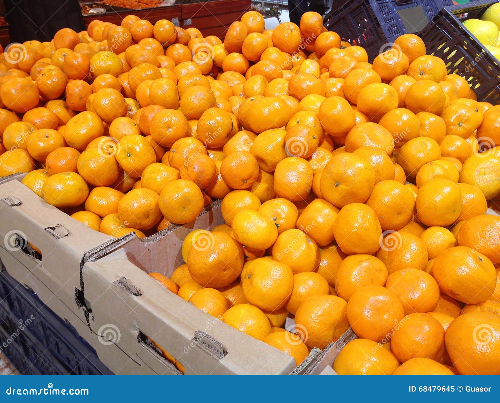 Fruits Mandarins in Boxes in Supermarket Stock Image - Image of ...