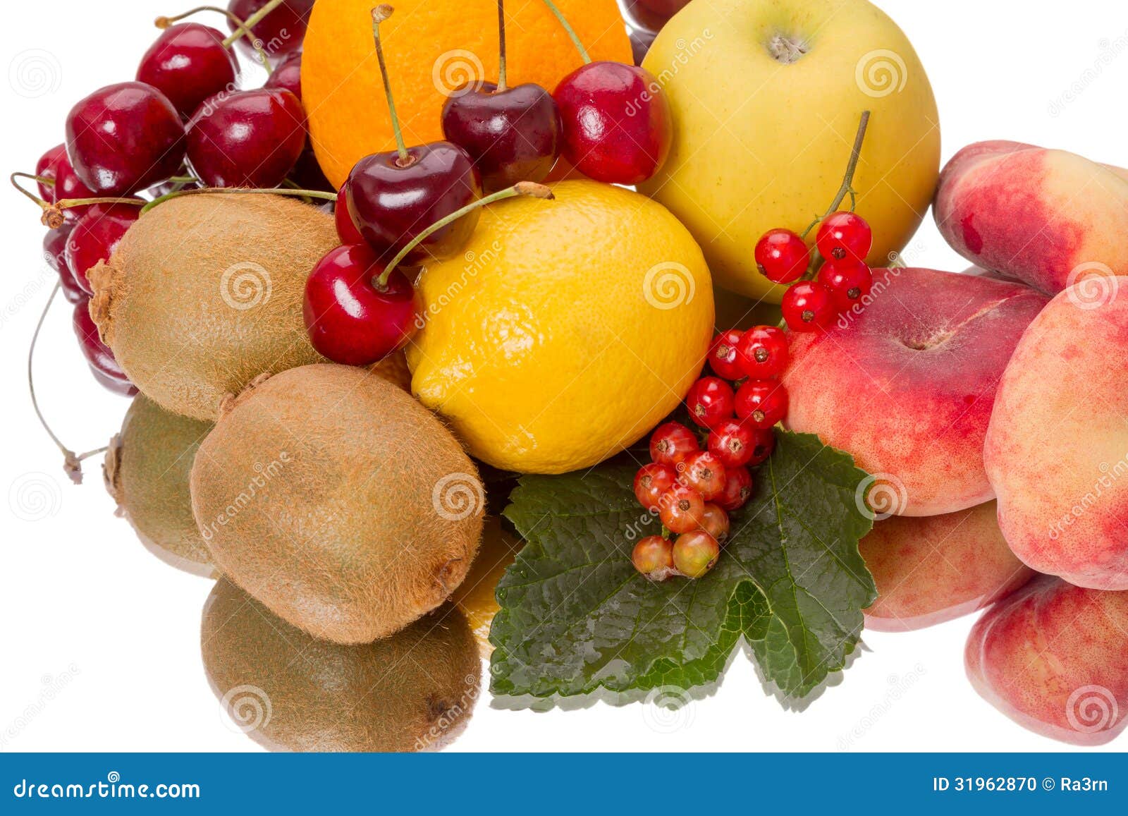 Fruits on a mirror stock photo. Image of flat, orange - 31962870