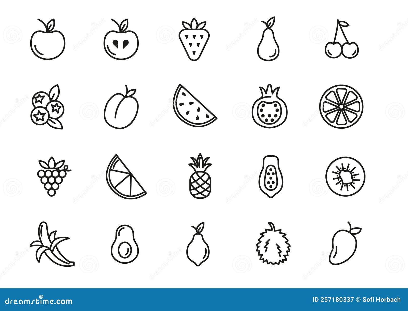 Fruits Outline Black Icons. Vector Illustration, Web Icons Stock Vector ...