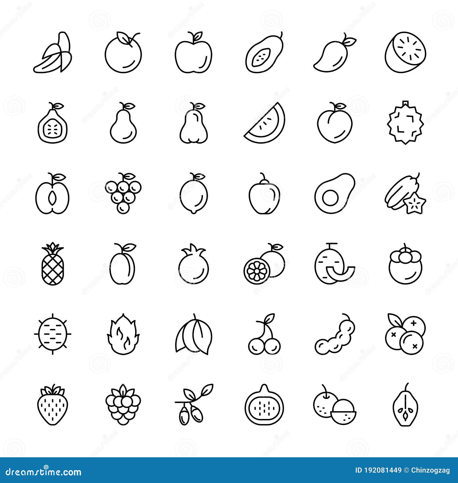Fruits 36 outline icons stock vector. Illustration of apple - 192081449