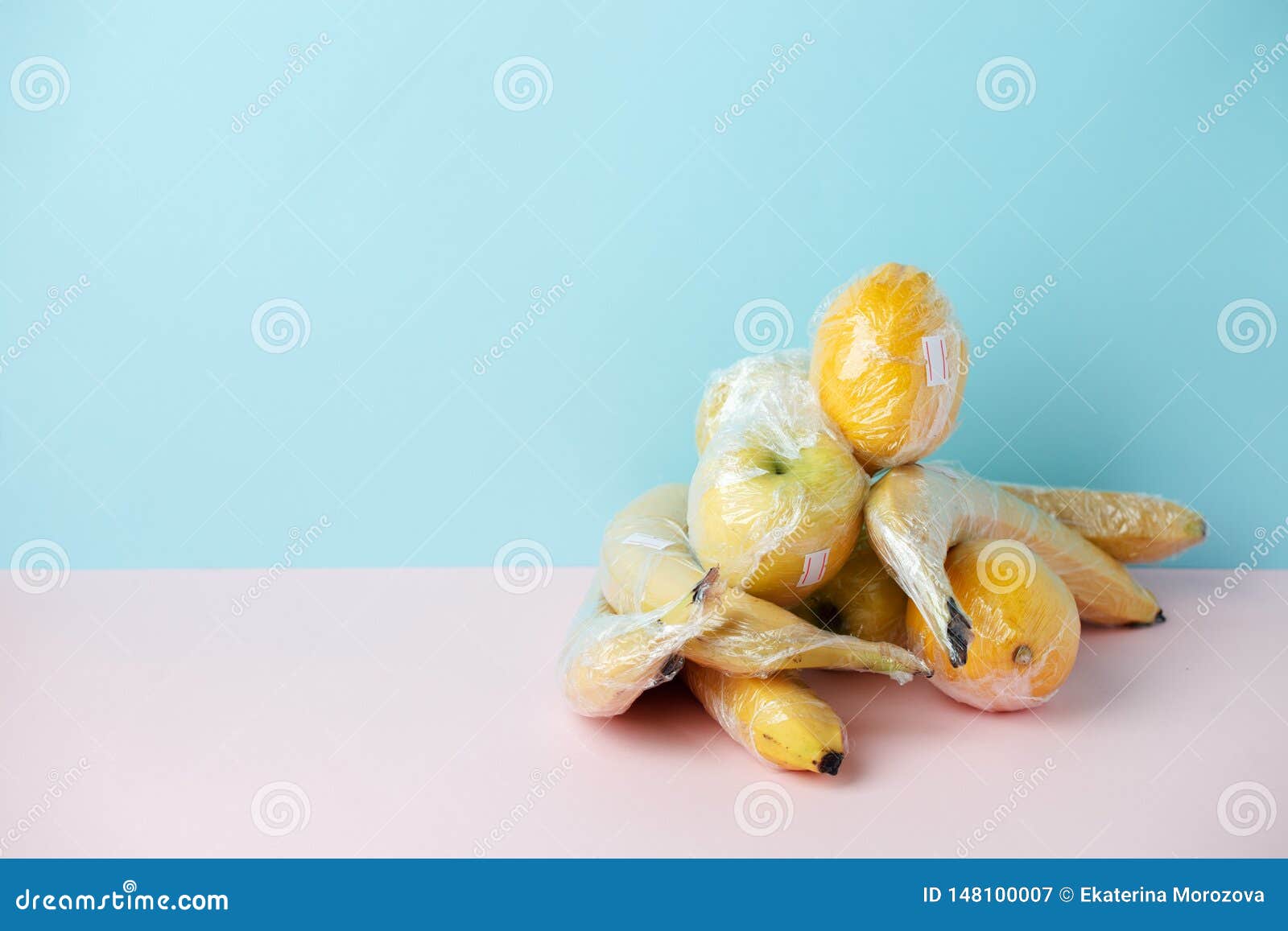 Fruits in Plastic Packaging, Pollution of Earth Concept, Supermarket ...