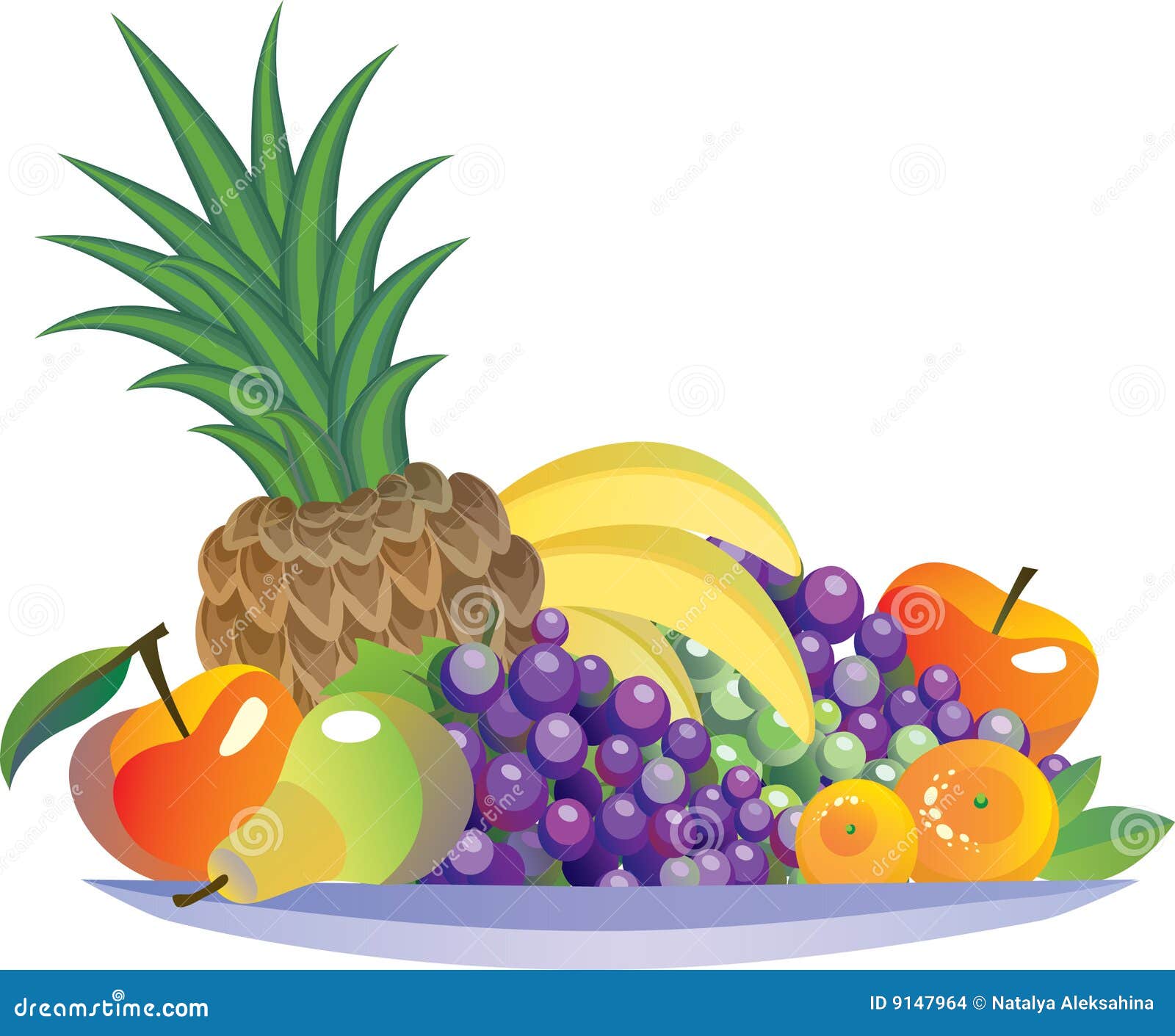 Fruits on a plate stock vector. Illustration of pineapple - 9147964