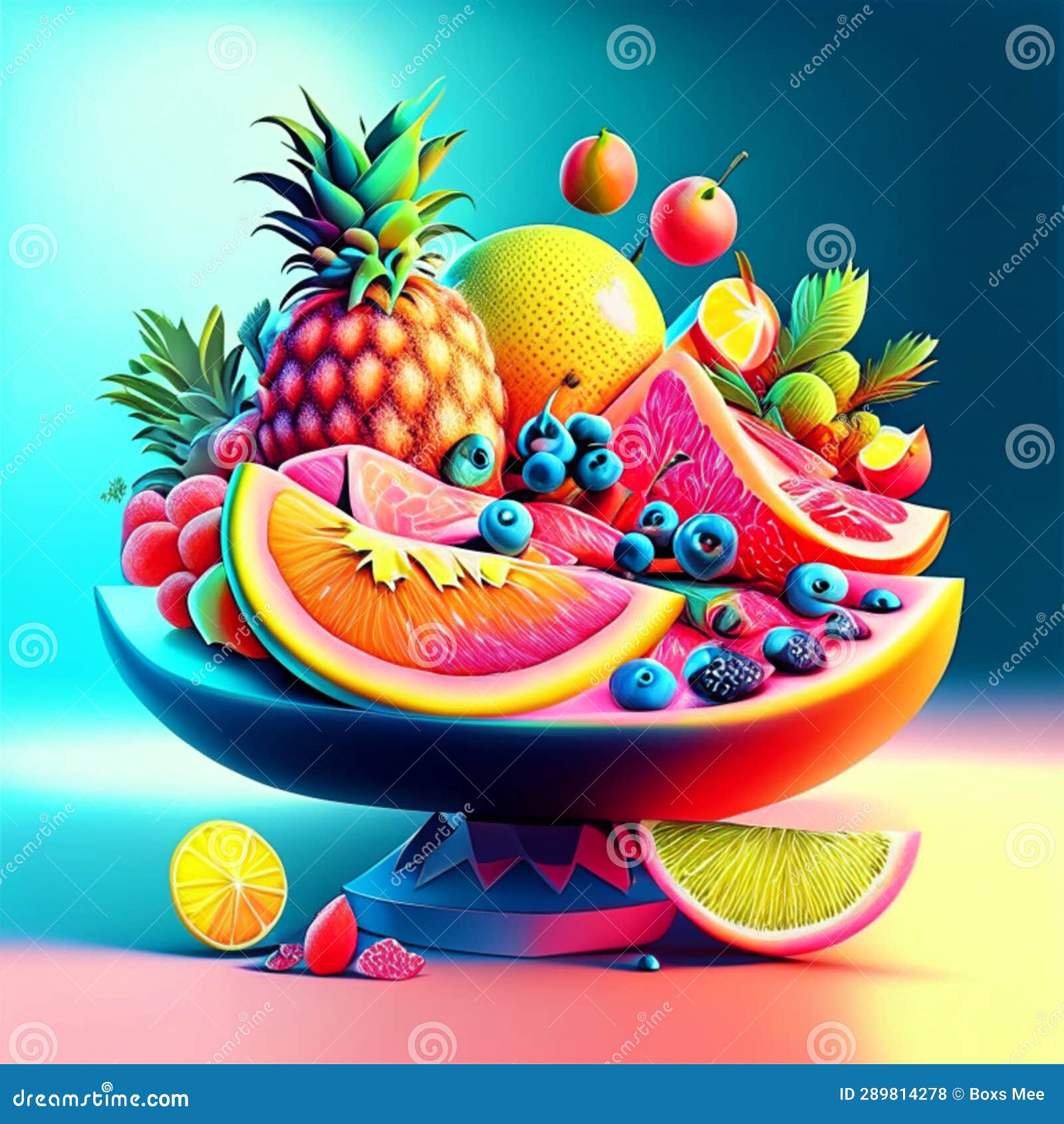 Fruits on a Plate, 3d Rendering. Computer Digital Drawing Stock ...