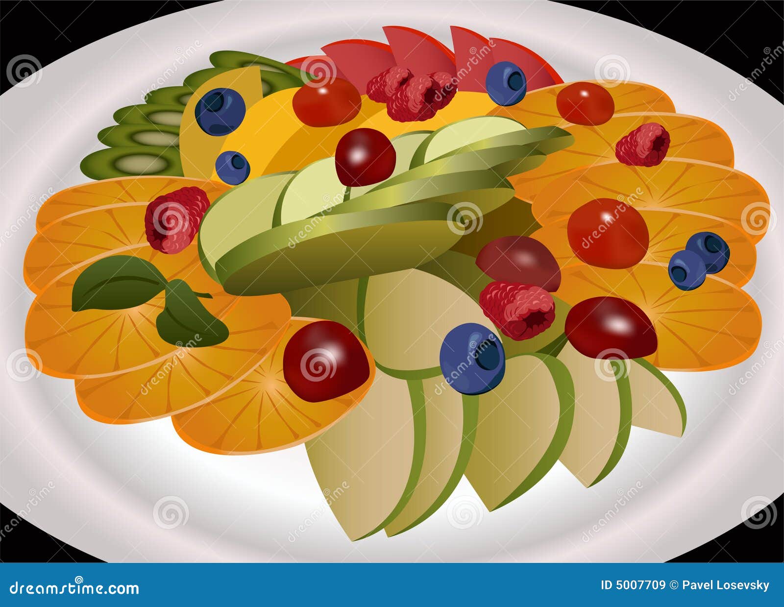 Fruits on plate vector stock vector. Illustration of freshness - 5007709