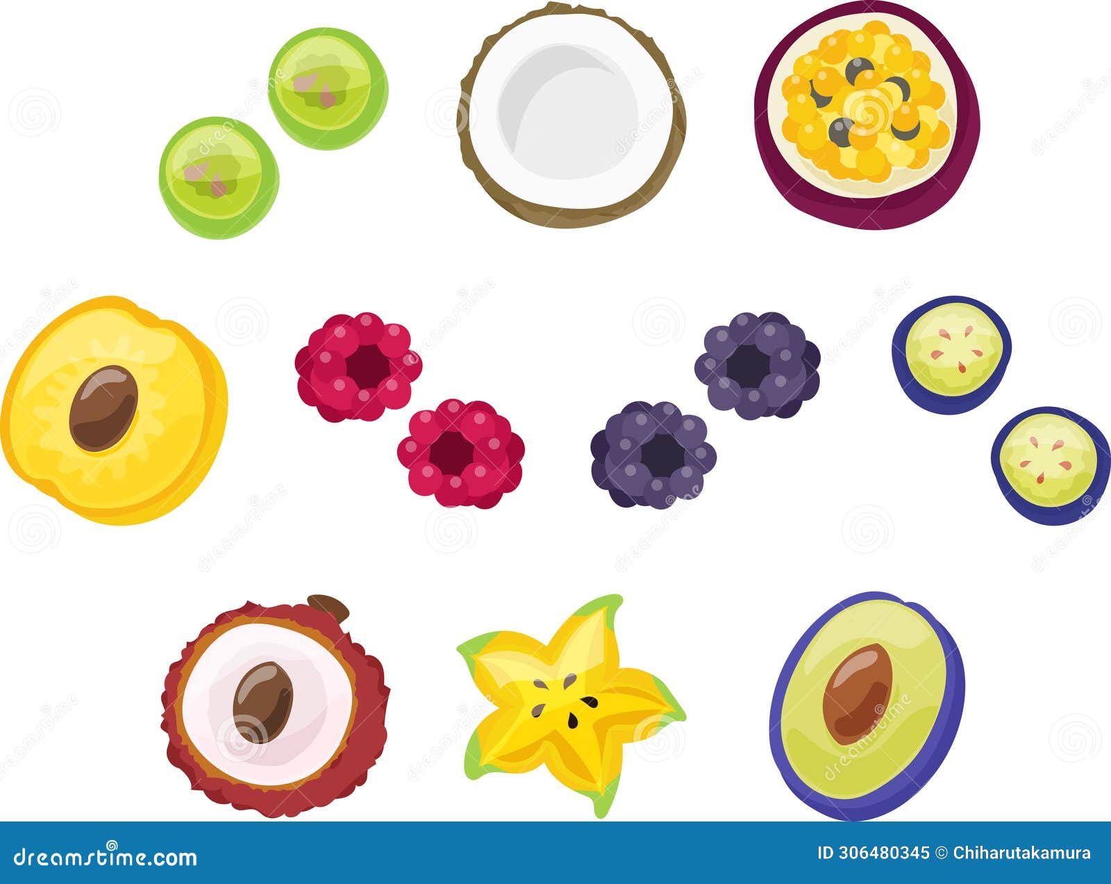 The Cute Icon Set of Various Fruits Cross Section Stock Vector - Illustration of postcard ...