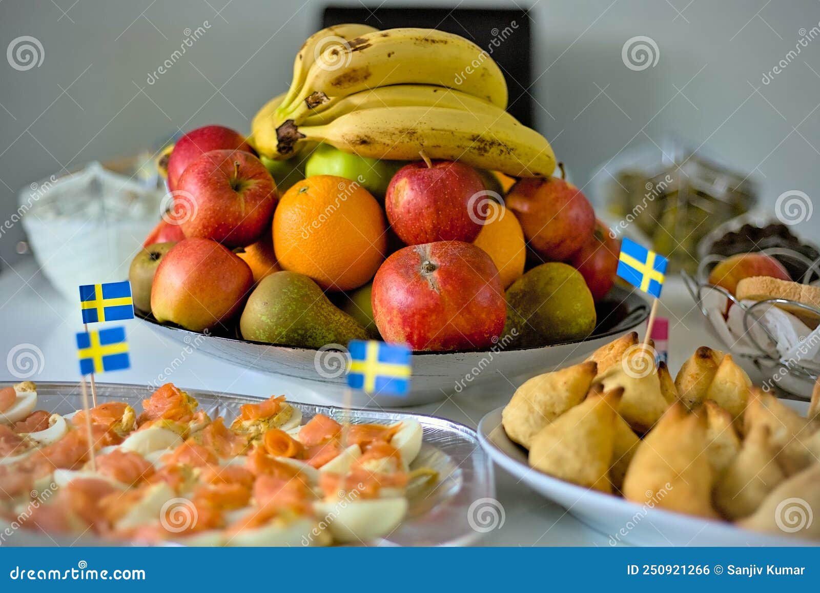 Fruits, Samosa, Eggs during Swedish Midsummer Stock Photo - Image of ...