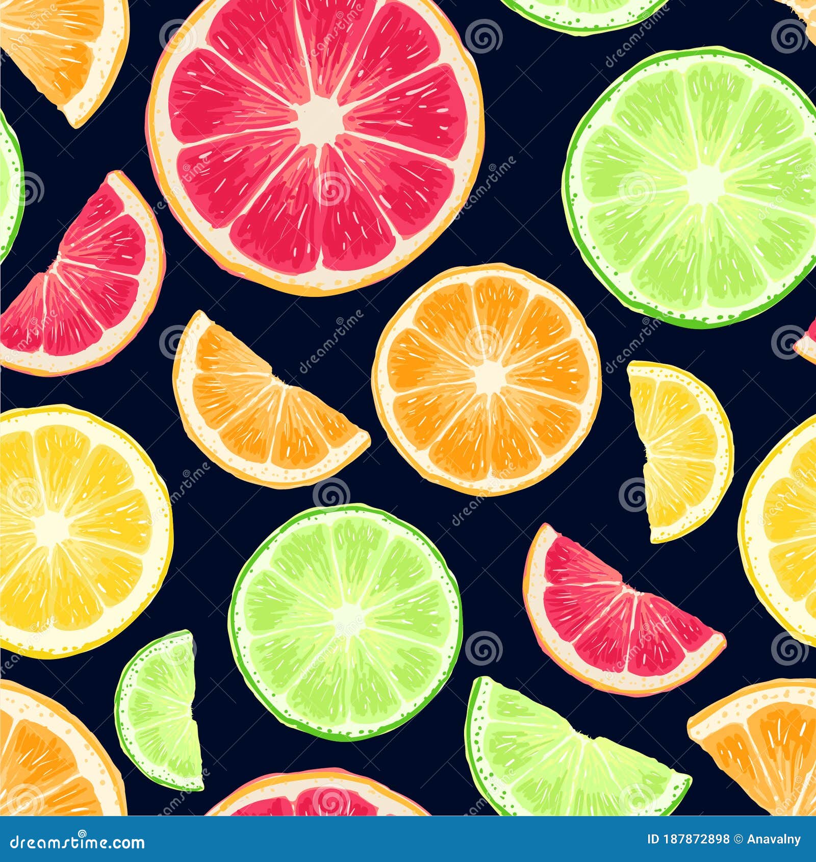 Hand Drawn Citrus Fruits Abstract Background. Seamless Pattern ...