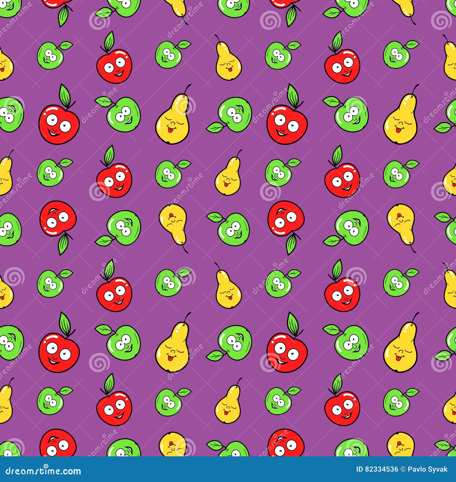 Fruits Seamless Background with Funny Apples Stock Vector ...