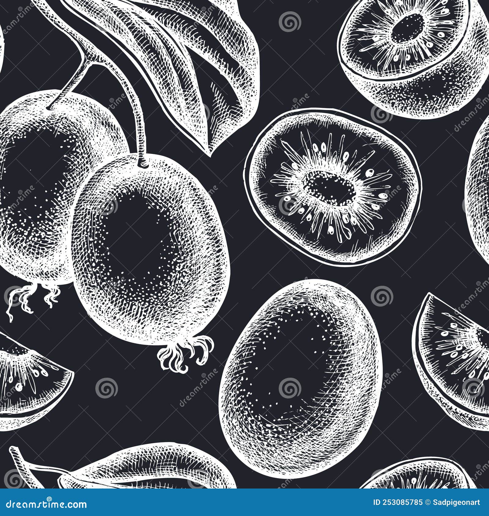 Fruits Seamless Pattern Background Design. Engraved Style. Hand Drawn ...