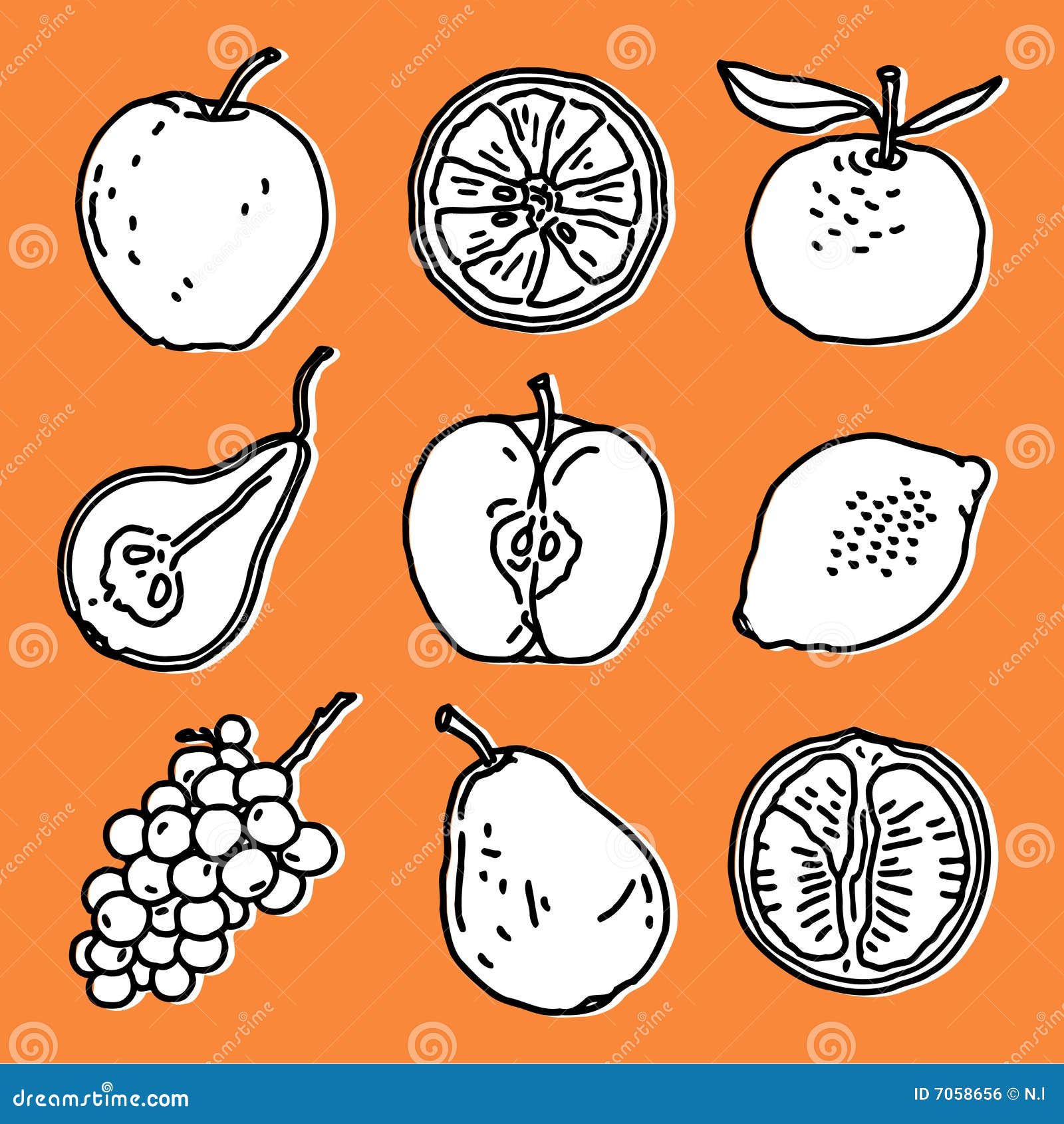 Fruits set stock vector. Illustration of white, black - 7058656