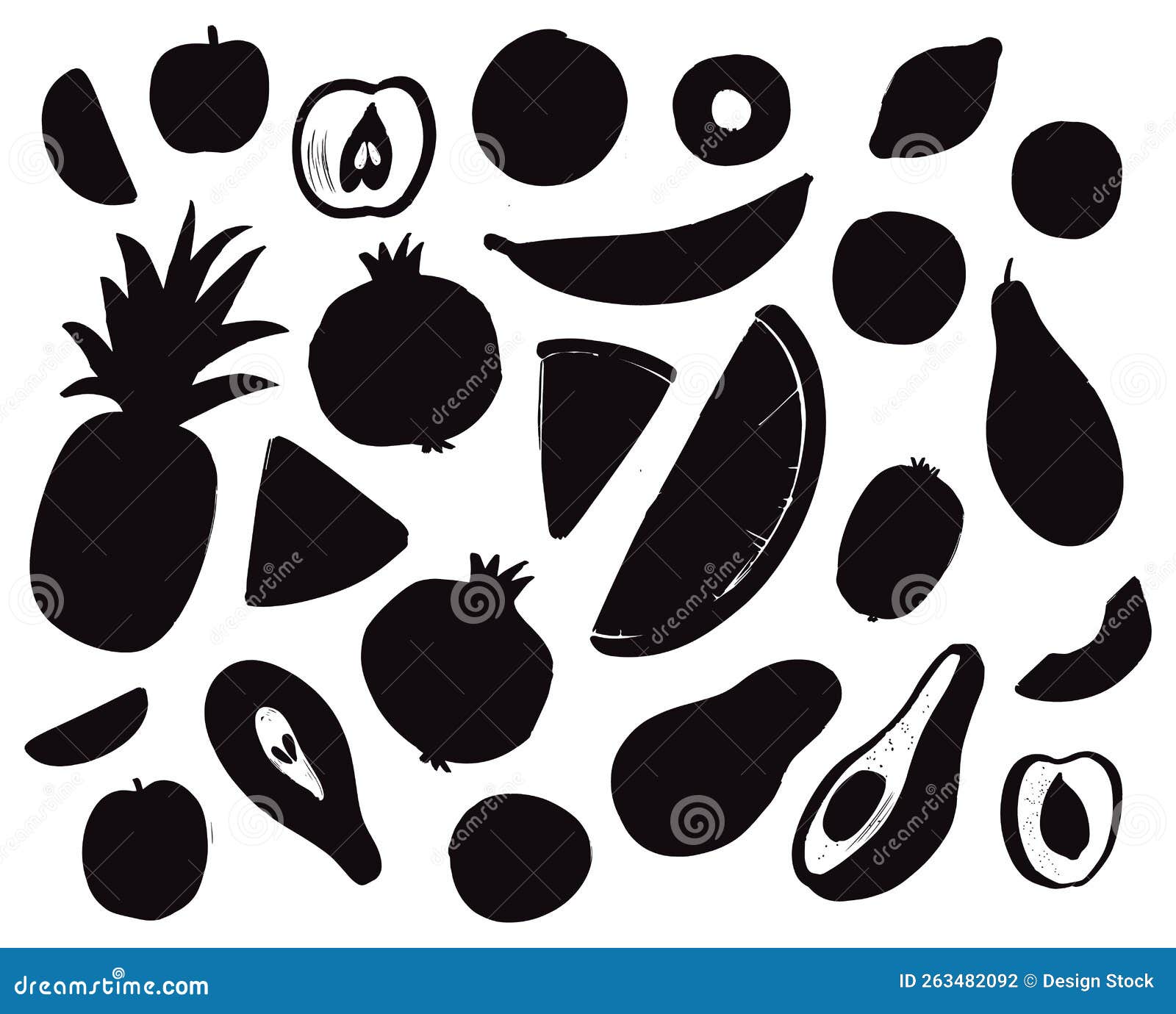 Fruits Shape Different Collection on Isolated Vector Silhouettes Stock ...