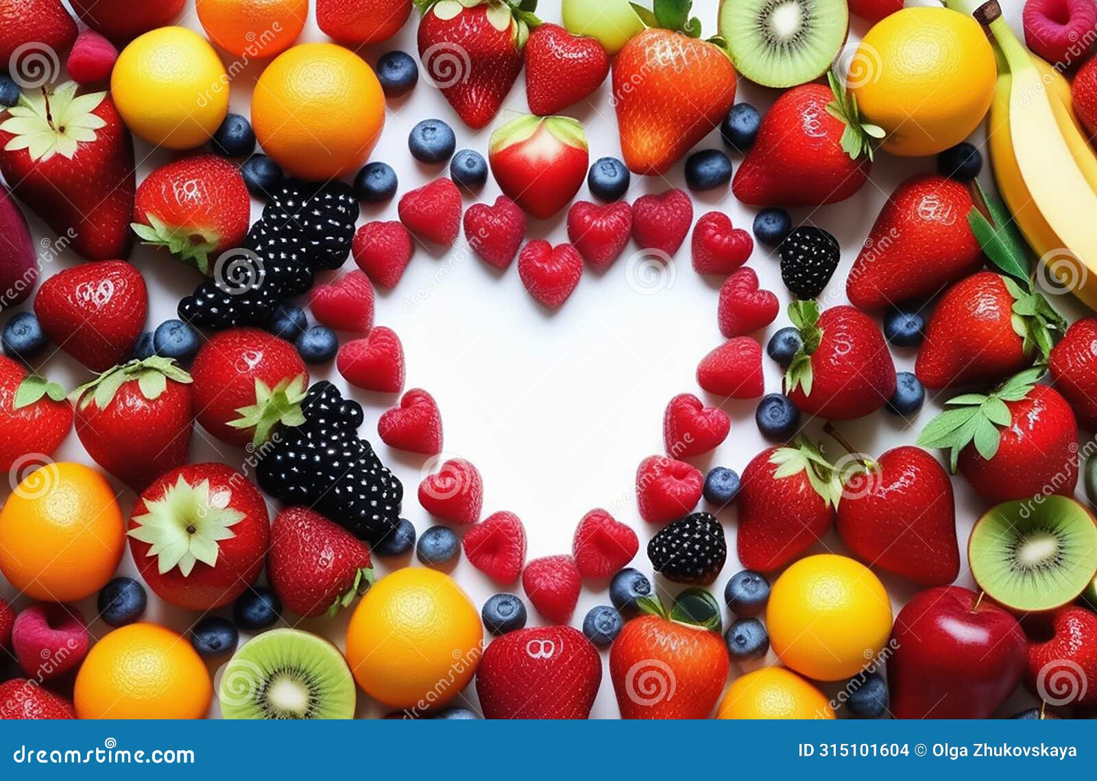 Fruits in the Shape of a Heart Stock Illustration - Illustration of ...