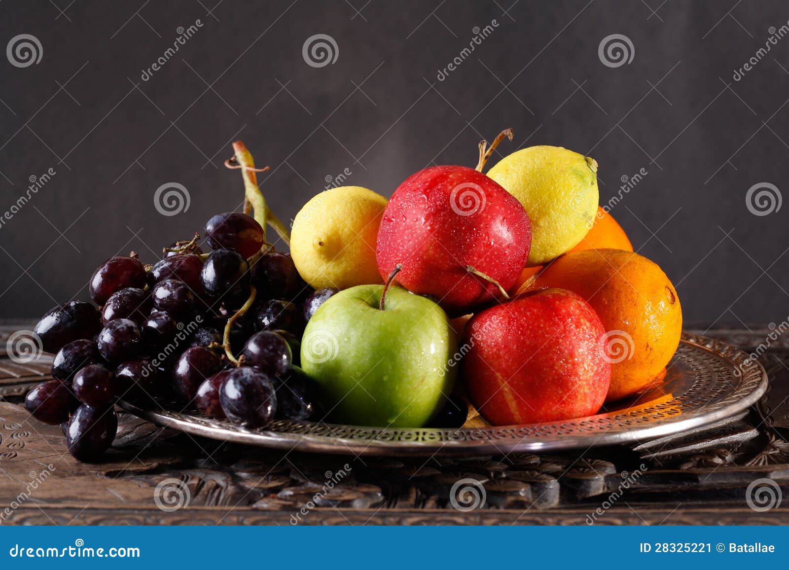 Fruits on Silver Platter stock image. Image of silver - 28325221
