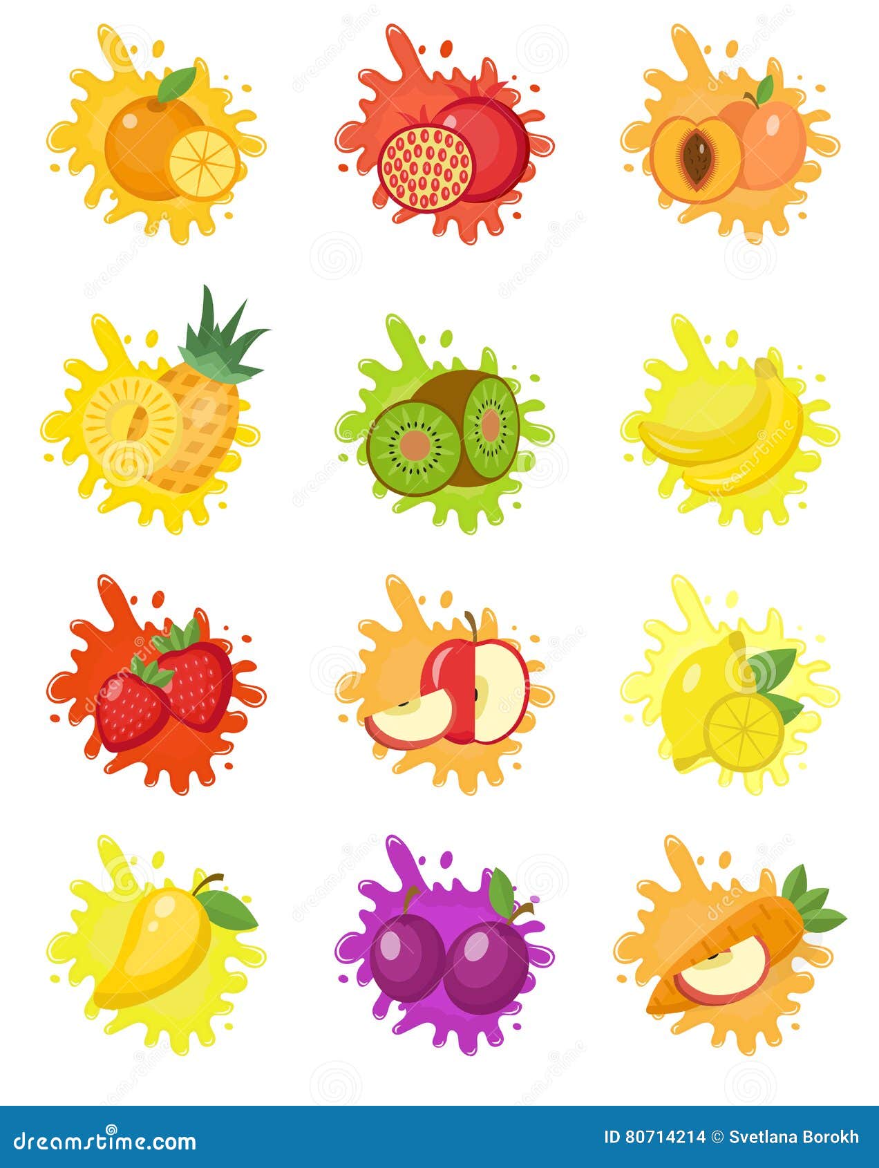 Fruits Splash Set of Labels. Fruit Splashes, Drops Emblem Stock Vector ...
