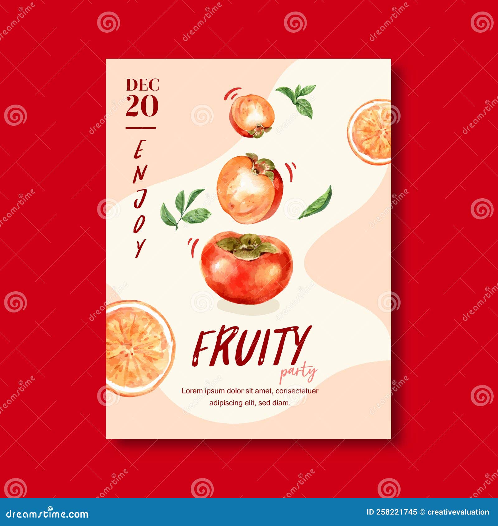 Fruits Themed Frame Design with Persimmon, Creative Peach Color ...