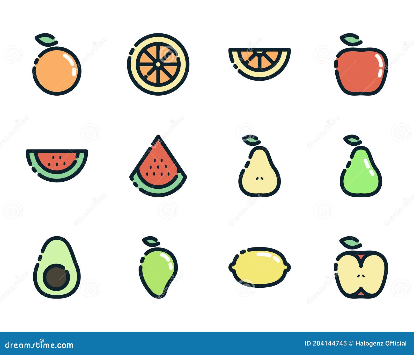 12 custom fruits icons stock vector. Illustration of font - 204144745
