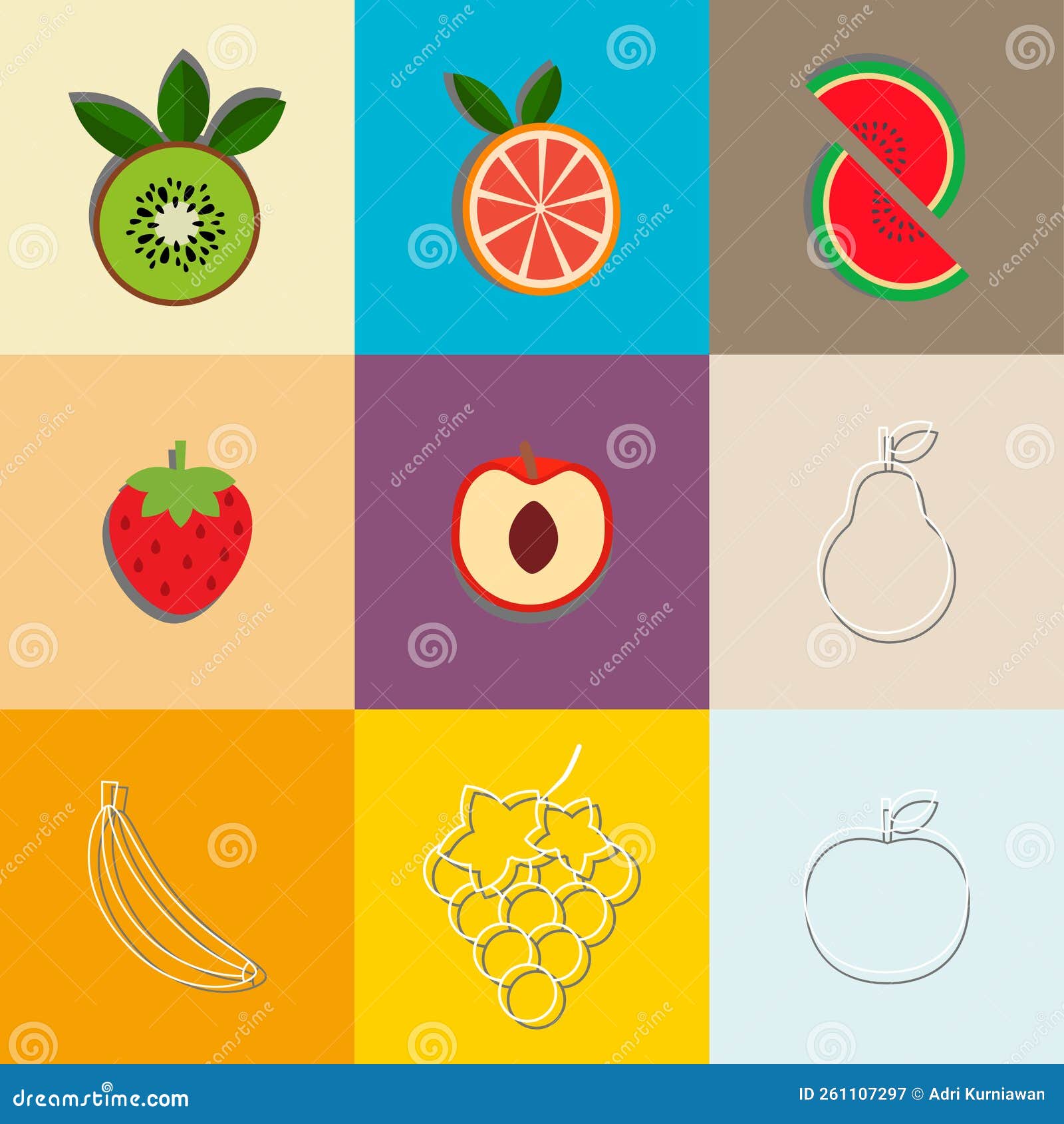 Fruits Varian Slice Vector Illustration Set Stock Vector - Illustration ...
