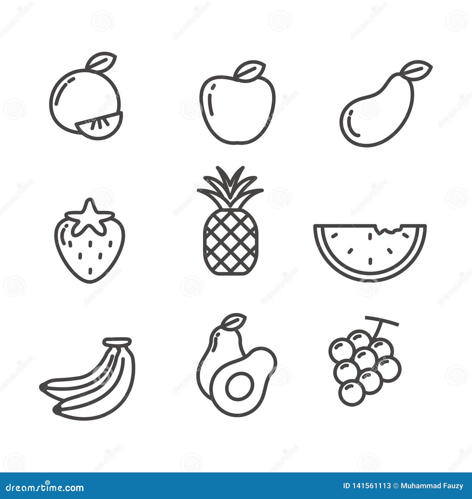 Set of Fruit Icon with Simple Outline Design Stock Vector ...