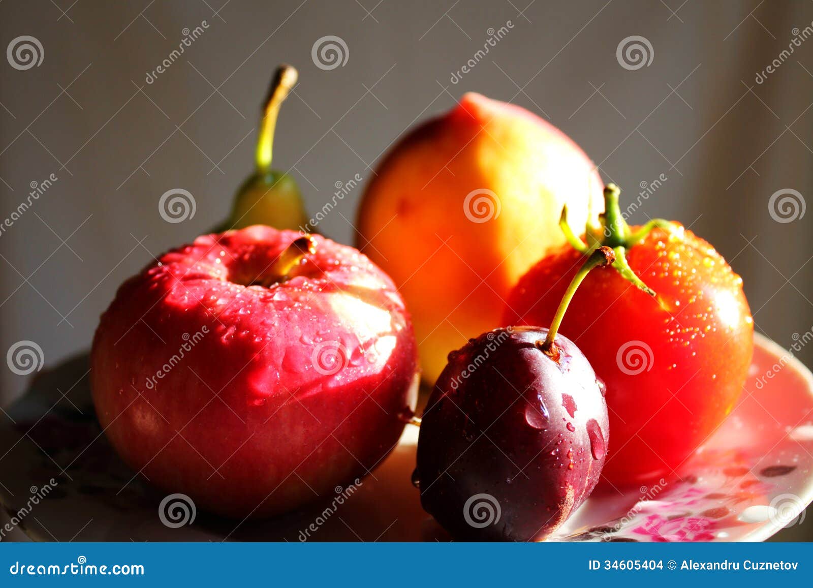 Fruits and Vegetable on a Plate at Side Sunlight Stock Photo - Image of ...