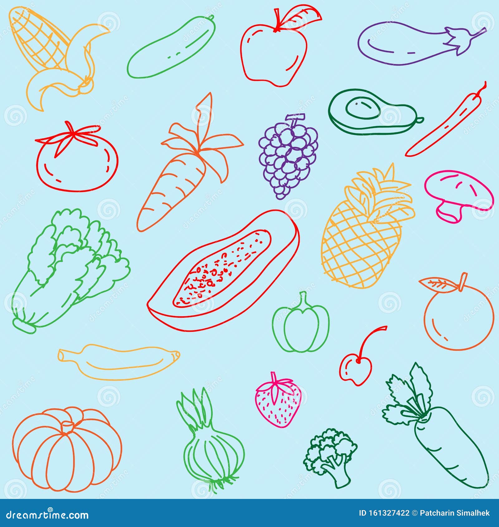 Fruits and Vegetable Seamless Pattern. a Set of Elements Drawing by ...