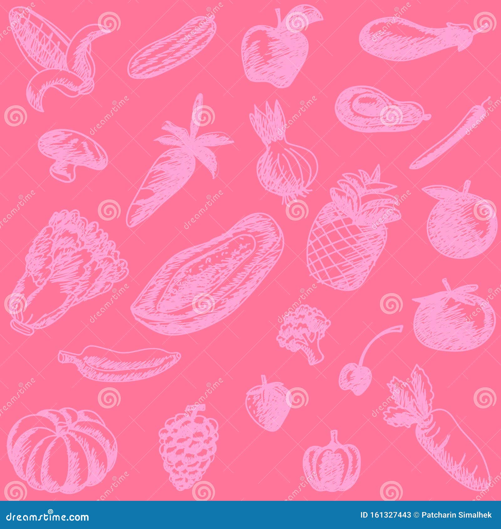 Fruits and Vegetable Seamless Pattern. a Set of Elements Drawing by ...