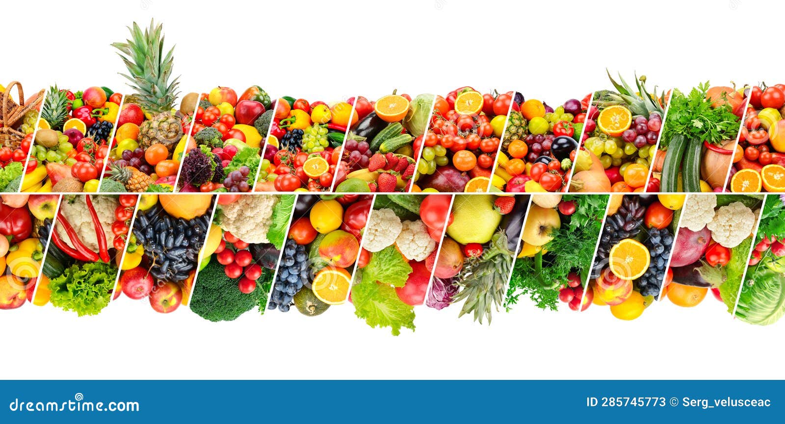 Fruits, Vegetables and Berries Separated by Slanted Lines Isolated on ...