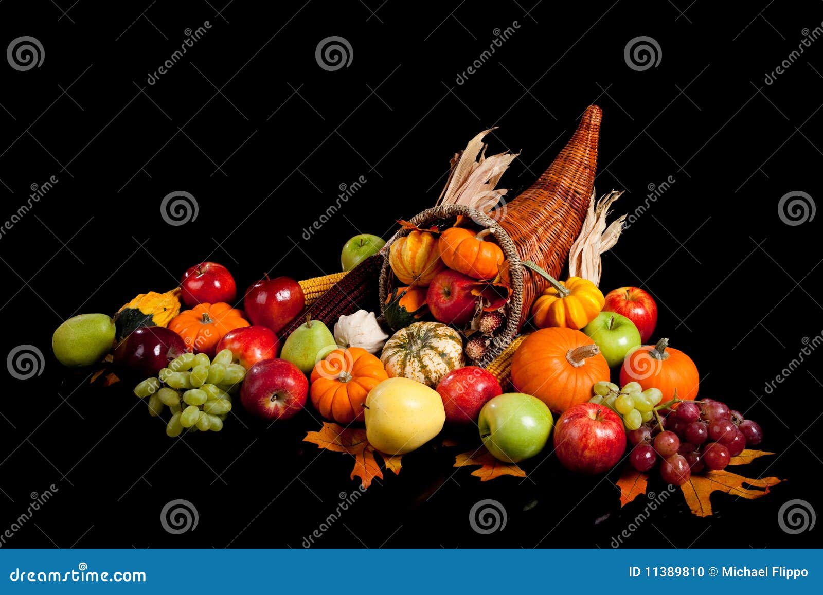Fruits and Vegetables in a Cornucopia Stock Photo - Image of fall ...