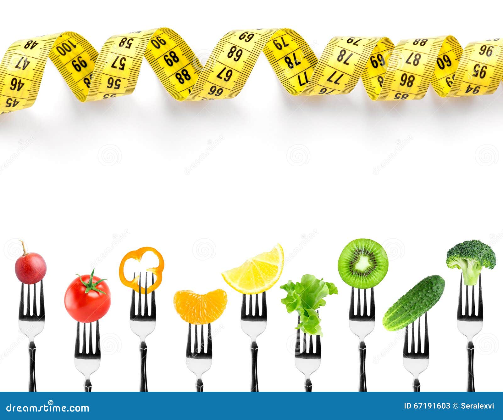 Fruits and Vegetables on Fork with Measuring Tape Stock Image - Image ...