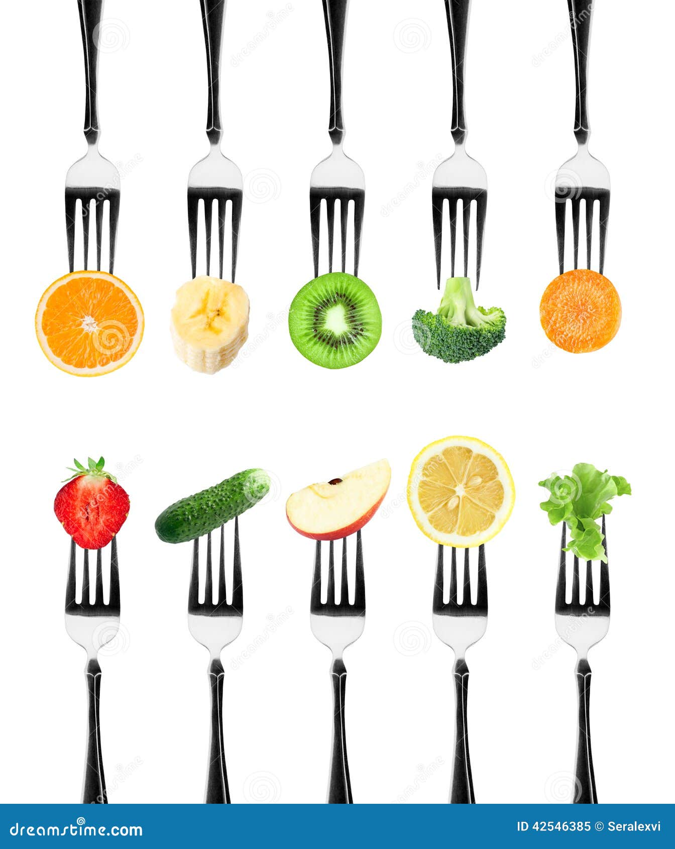 Fruits and Vegetables on the Forks Stock Image - Image of eating ...