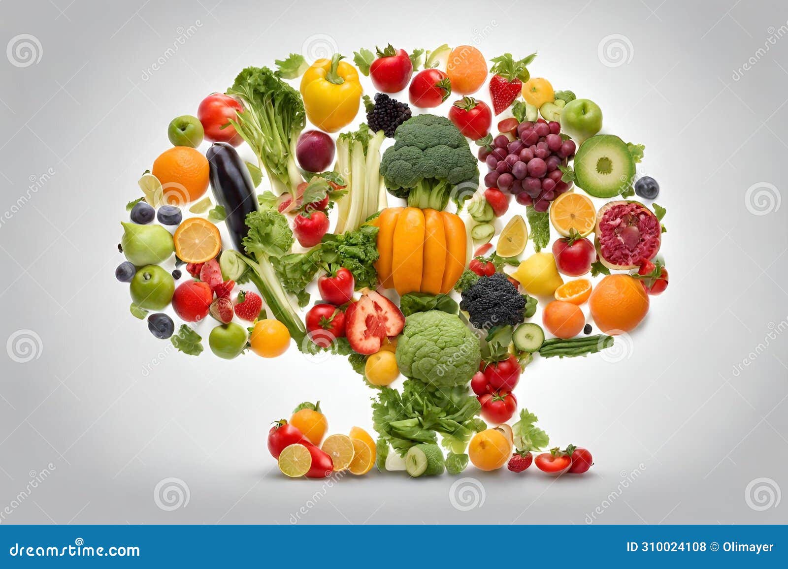 Fruits and Vegetables Forming the Shape of a Tree, on White Background ...