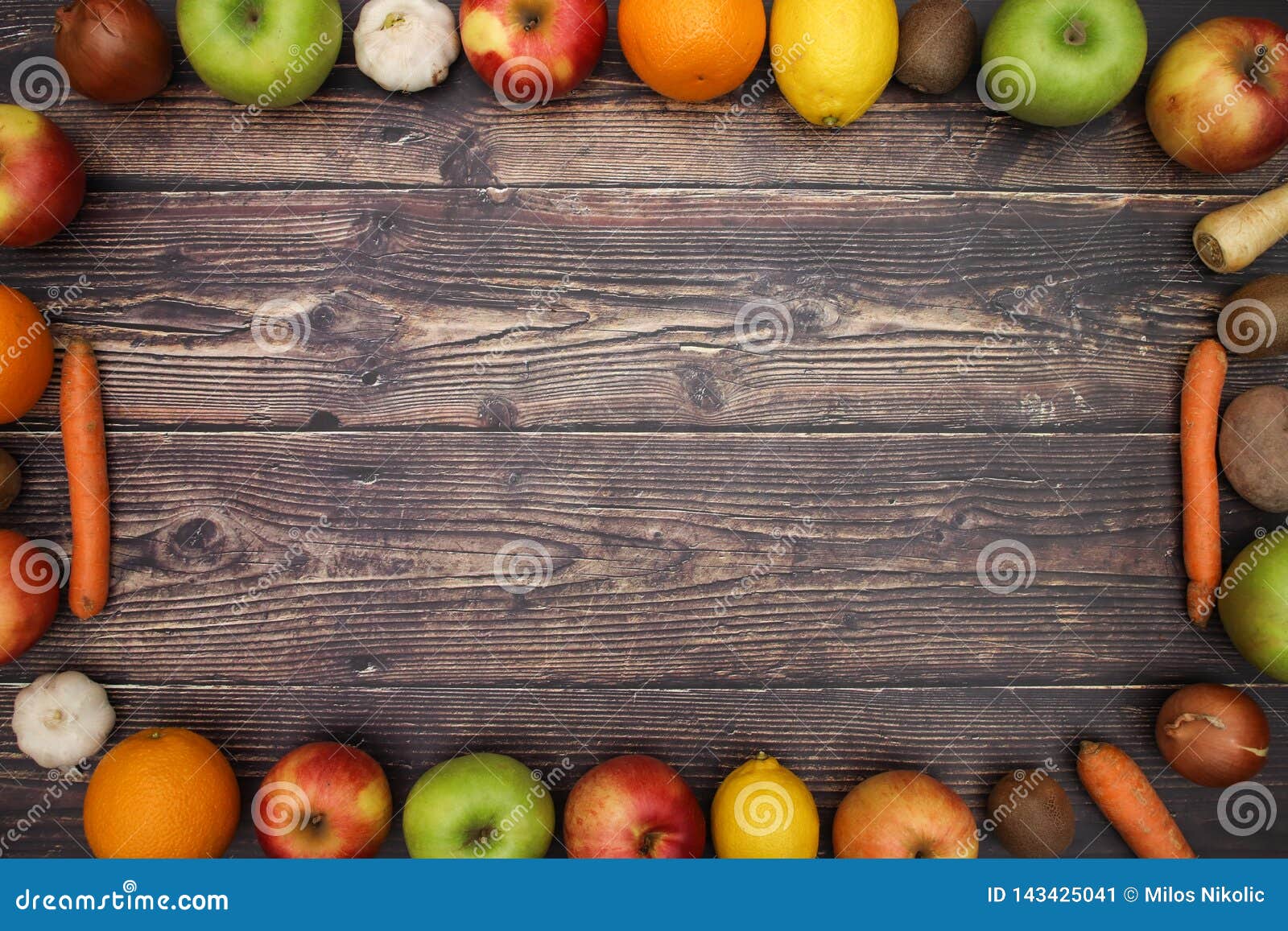 Fruits and Vegetables Frame on Table Stock Image - Image of diet ...