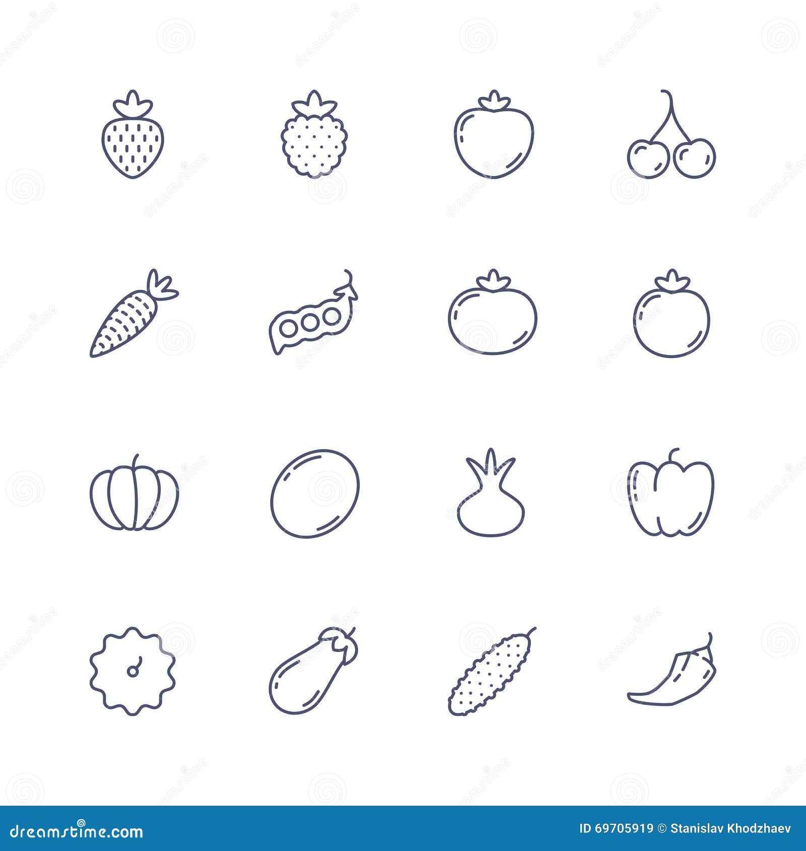 Fruits and Vegetables Icons Stock Vector - Illustration of chili, icons ...