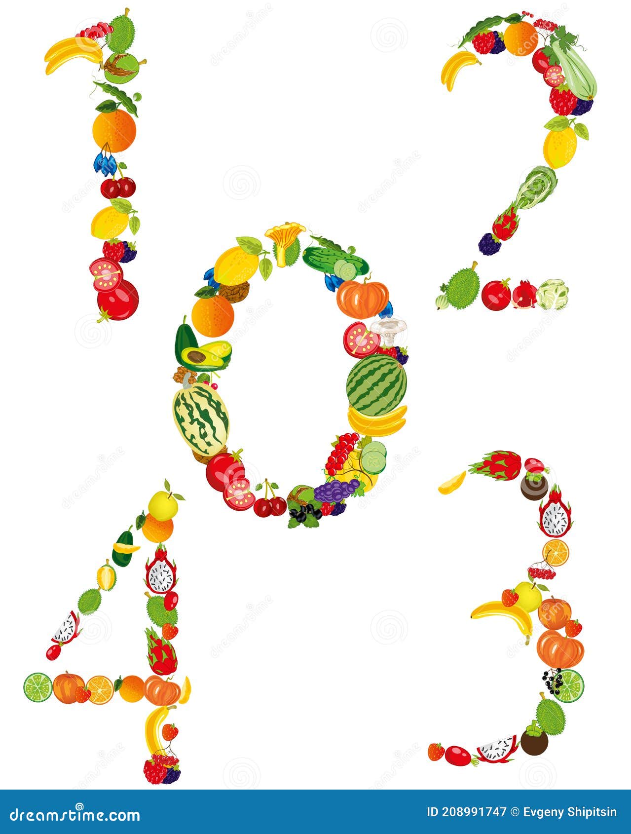 Fruits and Vegetables of the Number on White Background is Insulated ...