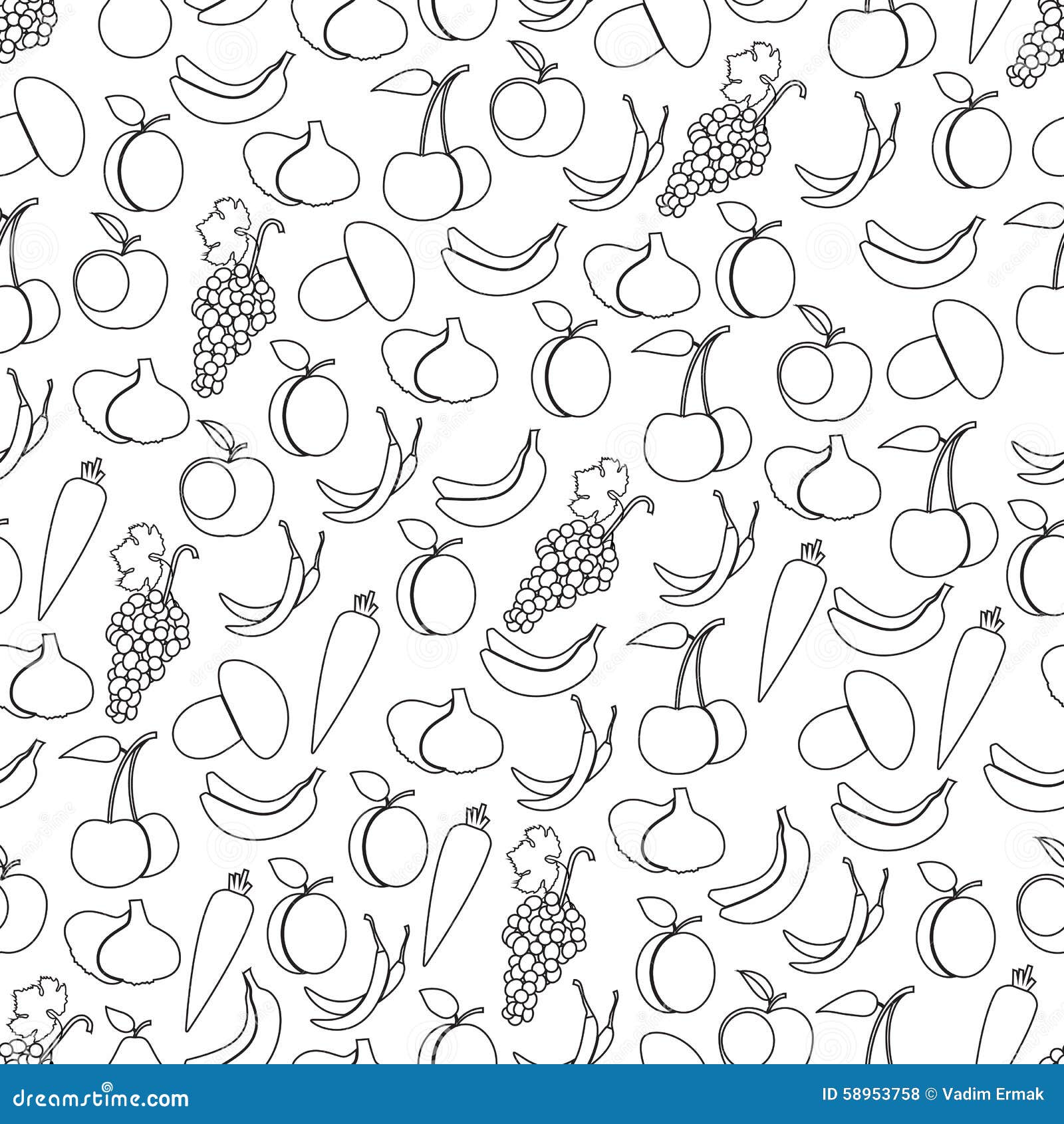 Fruits and Vegetables Seamless Pattern Stock Vector - Illustration of ...