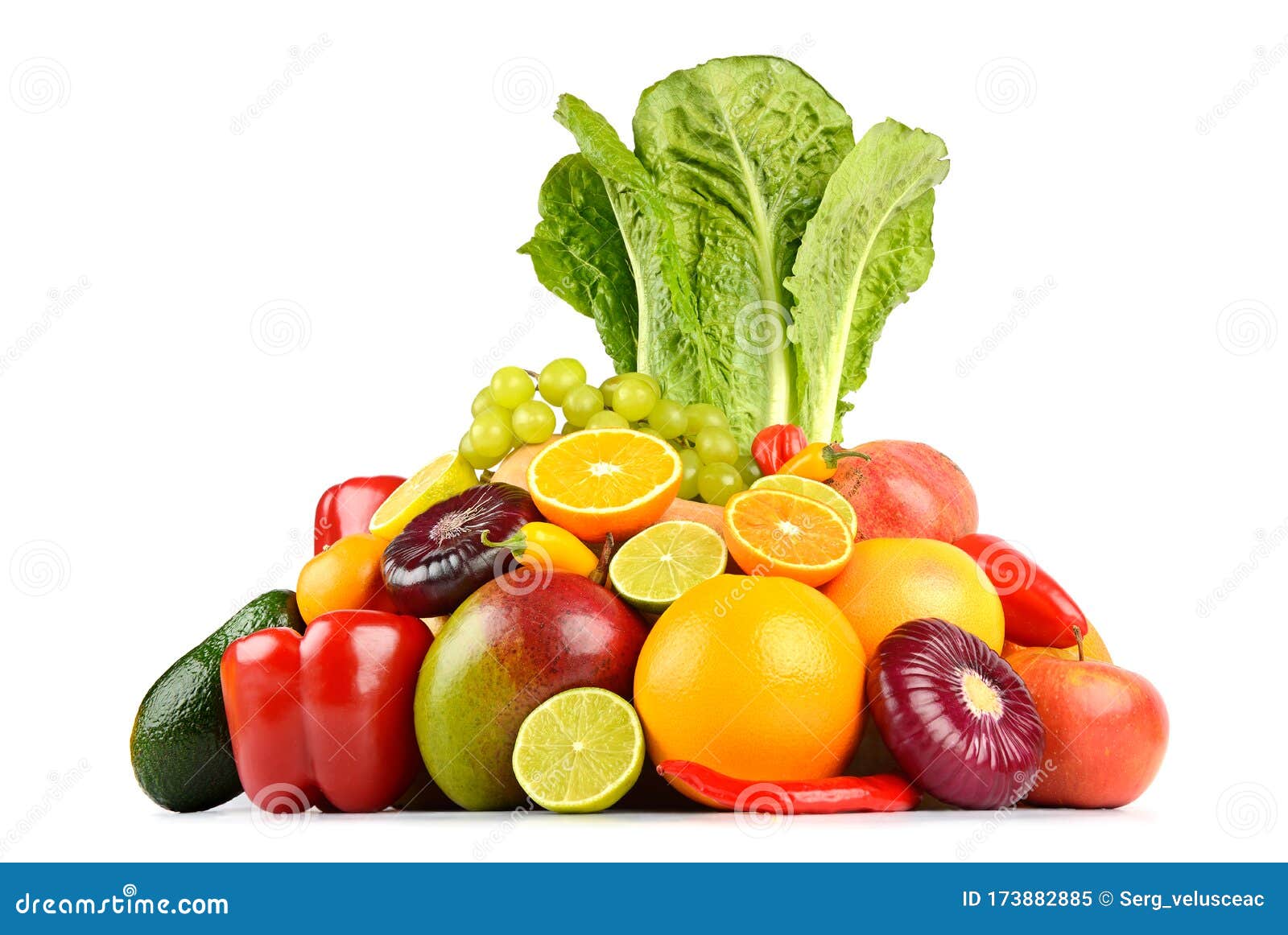 Fruits and Vegetables Side View on White Stock Image - Image of diet ...