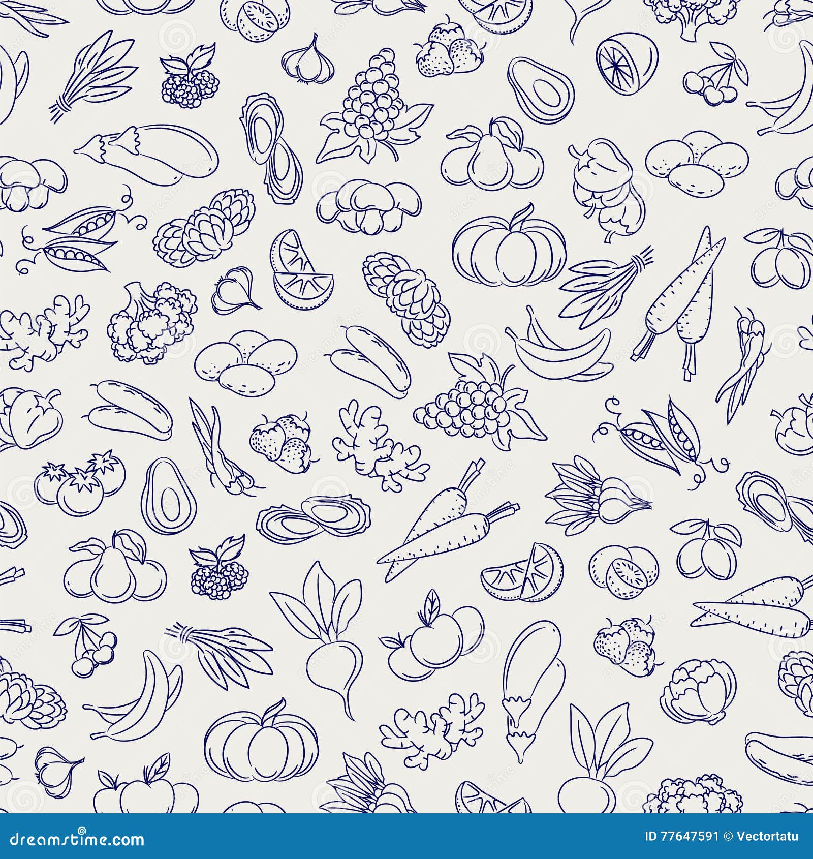Fruits and Vegetables Sketch Seamless Pattern Stock Vector ...