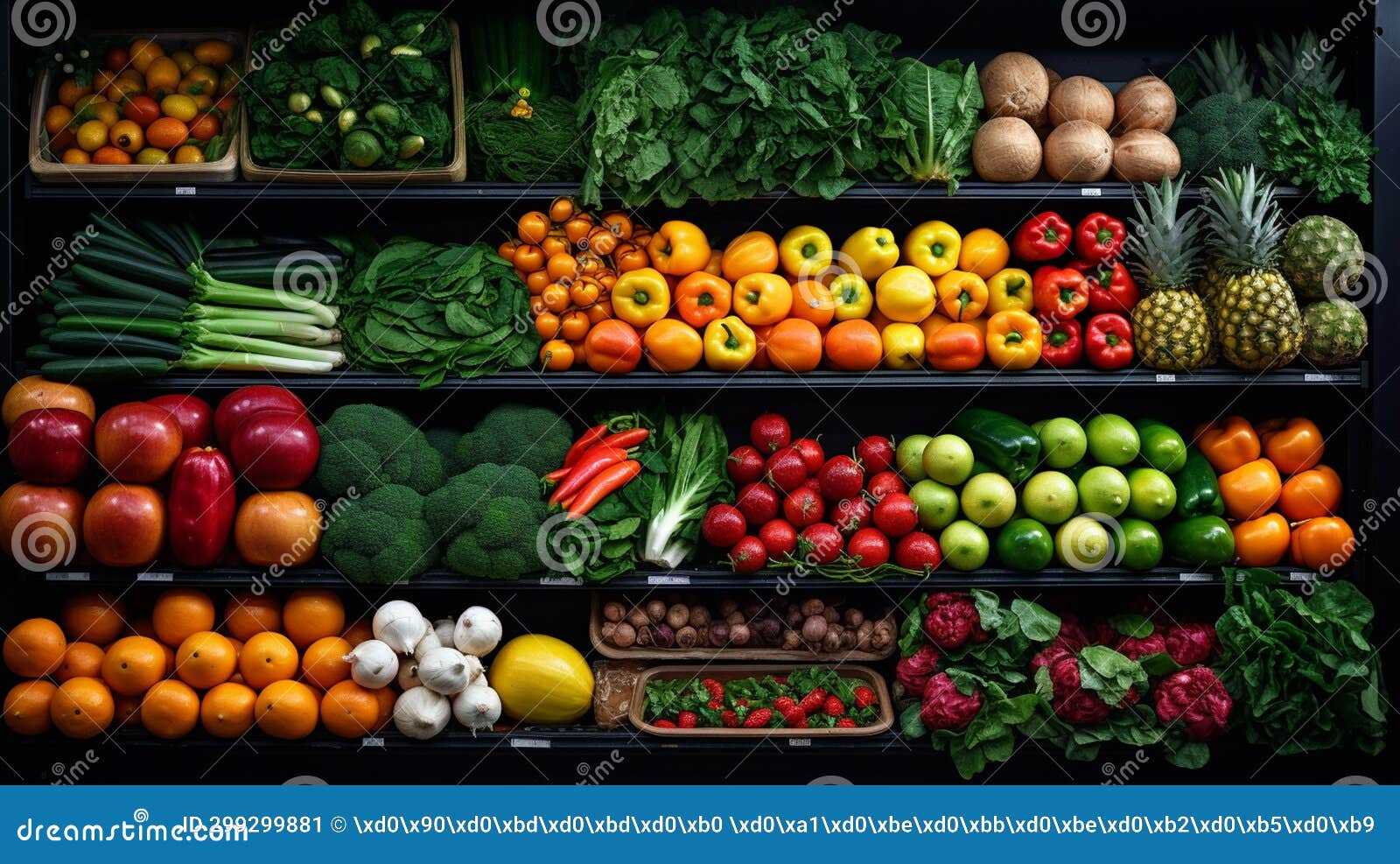 Fruits and Vegetables on Store Shelves.Generative AI Stock Image ...