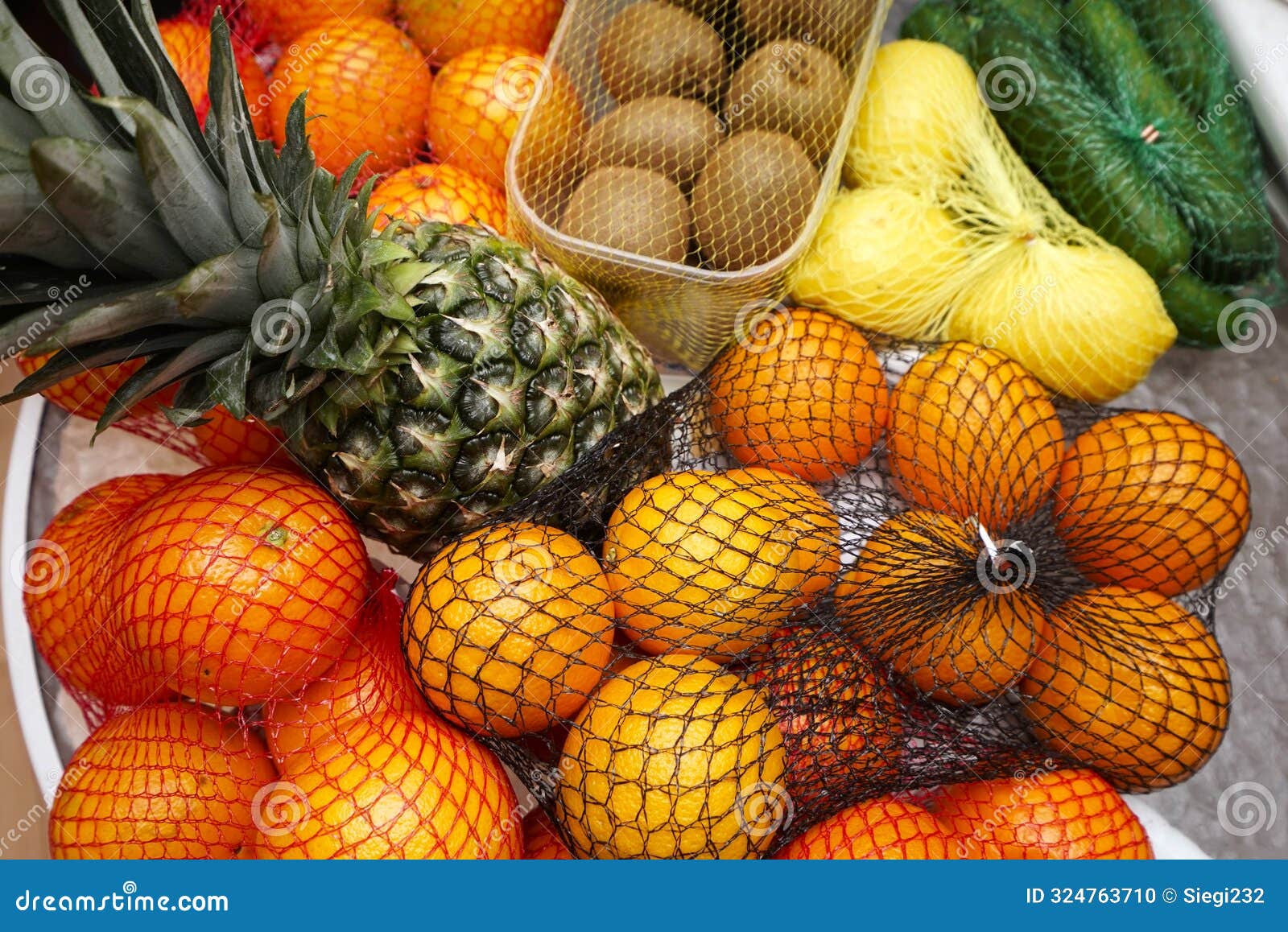 Fruits and Vegetables on a Table in Nets Stock Photo - Image of vitamin ...