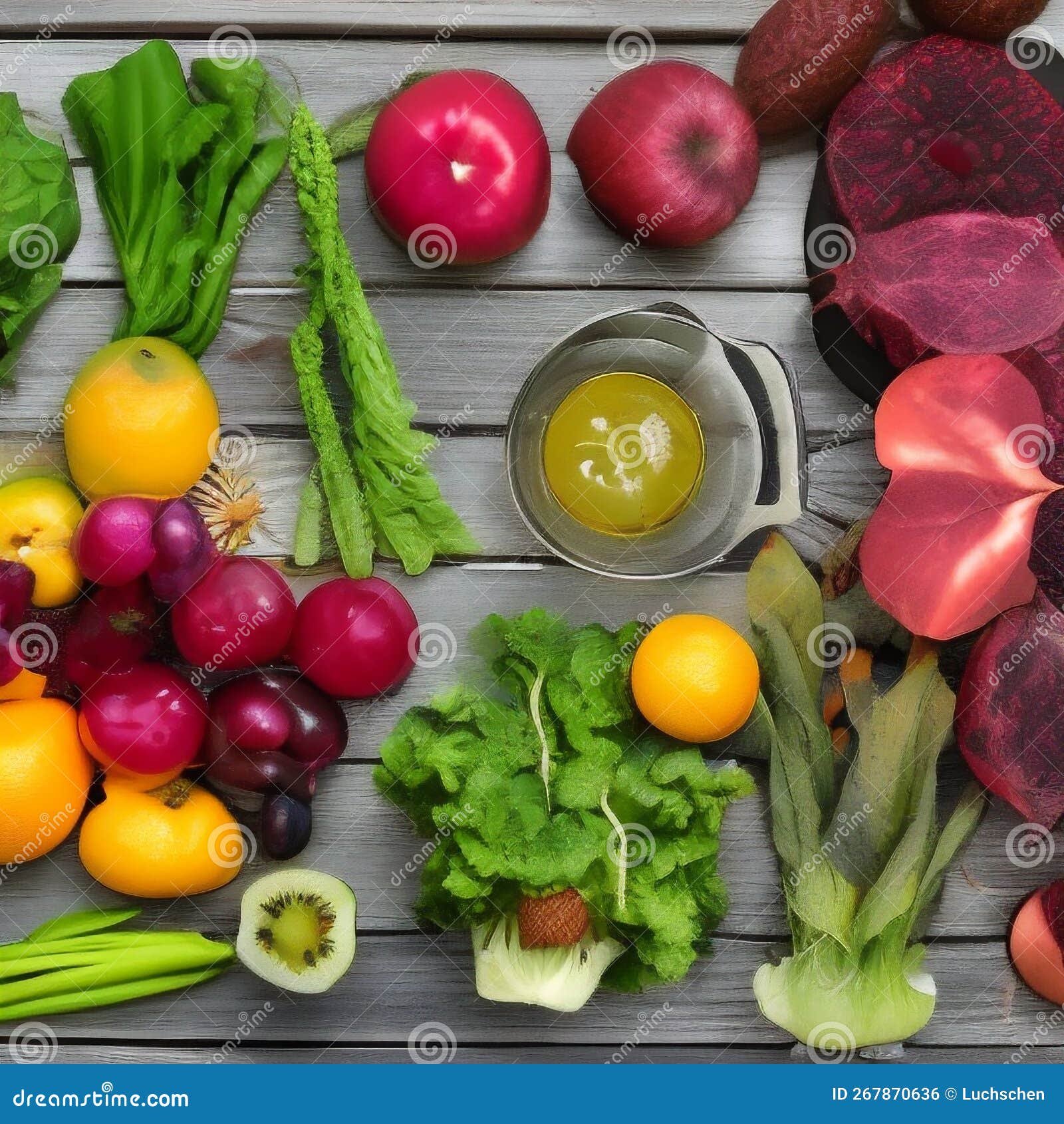 Fruits and Vegetables on the Table Top View Stock Illustration ...